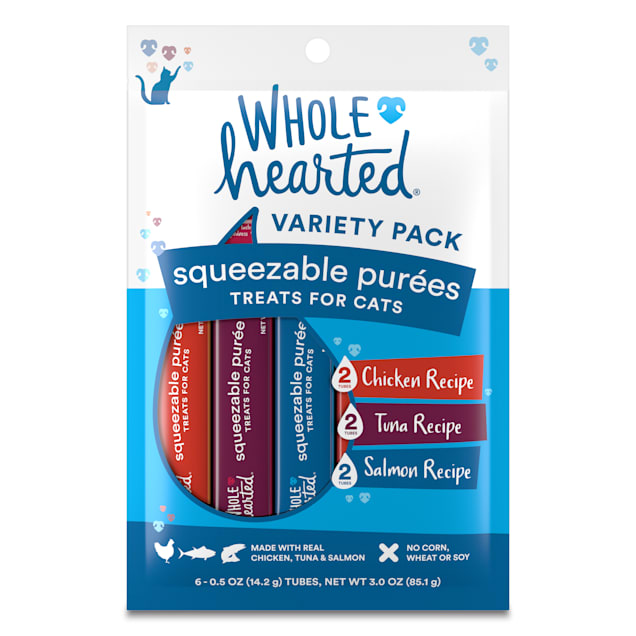 Whole Hearted Squeezable Puree Cat Treat Variety Pack, 0.5 oz., Count ...