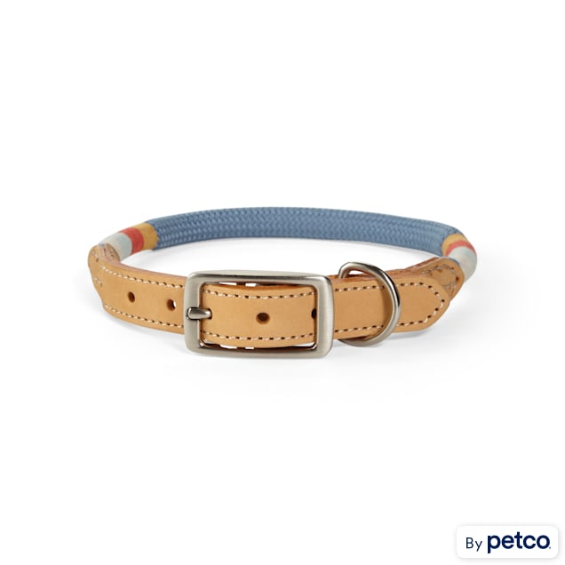 YOULY Medium Blue Rope & Leather Dog Collar