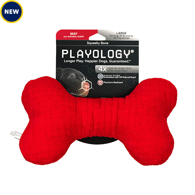 Playology Plush Squeaky Bone Beef Dog Toy, Medium | Petco