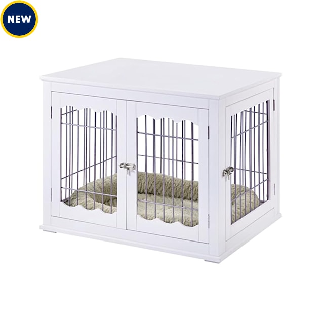 UniPaws Medium White Dog Crate & Stylish Side Table