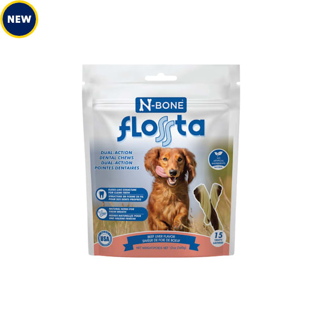 N-Bone Beef Liver Flavor Flossta Dual Action Dental Chews for Dogs, 12 ...