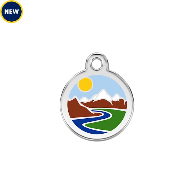 Red Dingo Stainless Steel Enamel Mountains Personalized Engraved Pet ID ...