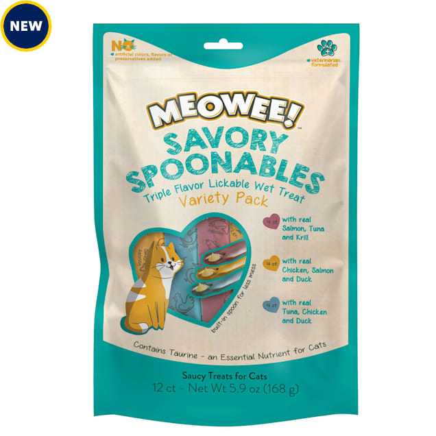Meowee! Savory Spoonables Cat Treats Variety Pack, 0.49 oz., Count of ...