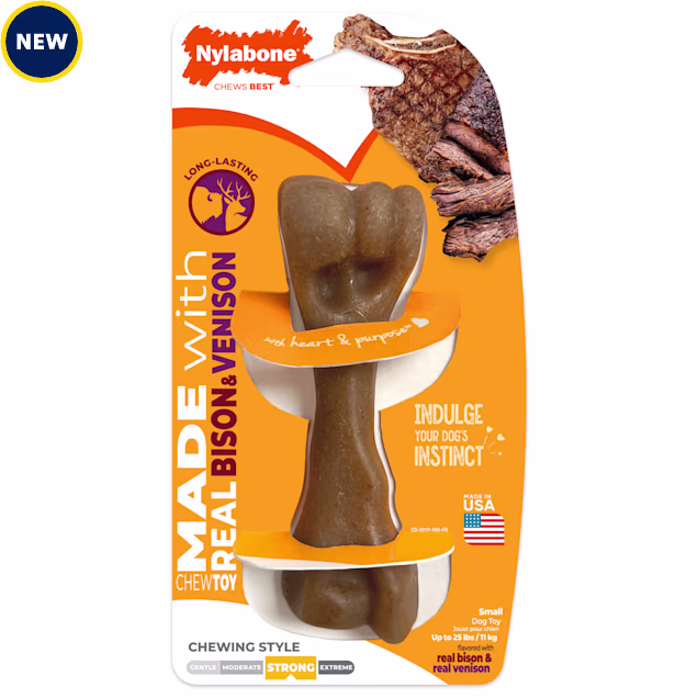 Nylabone Strong Femur Bone Made with Real Bison & Venison Dog Chew Toy ...