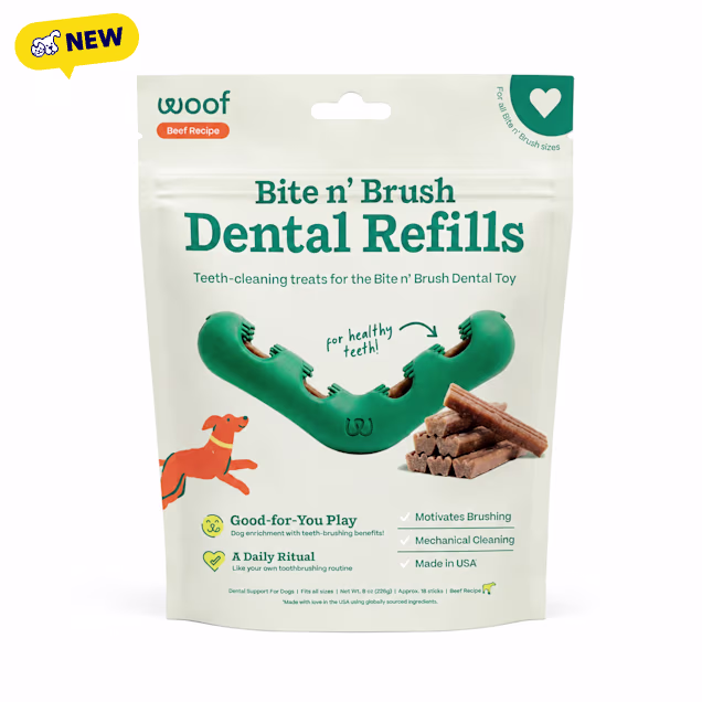 Woof Bite n' Brush Dog Toothbrush Toy Refills, Plaque & Tartar Dental ...