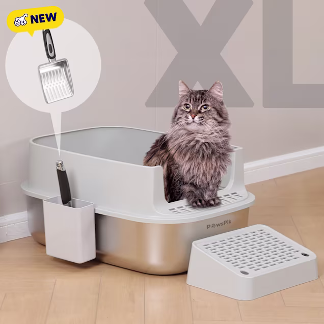 PawsPik Extra-Large Stainless Steel Cat Litter Box & Metal Scooper ...