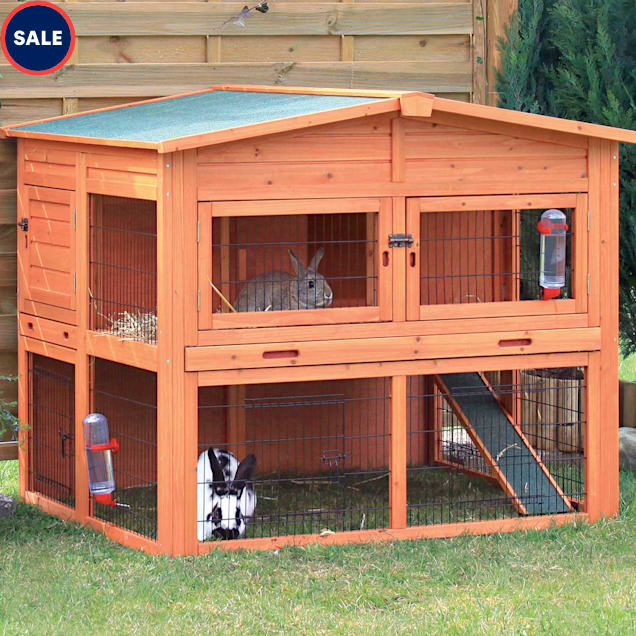 TRIXIE Natura XL Two Story Rabbit Hutch with Outdoor Run, 53" L X 45" W ...
