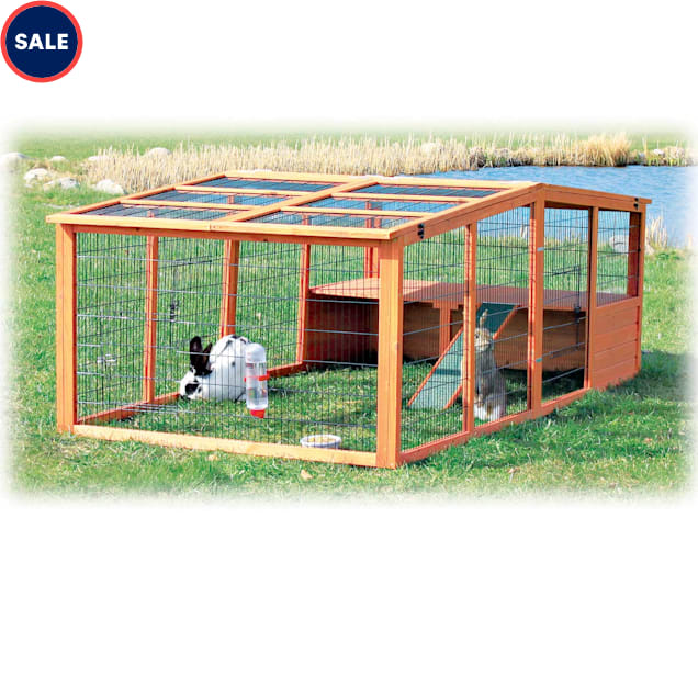 TRIXIE Natura Peaked Roof Outdoor Rabbit Run with Shelter, 31" L X 94.5 ...