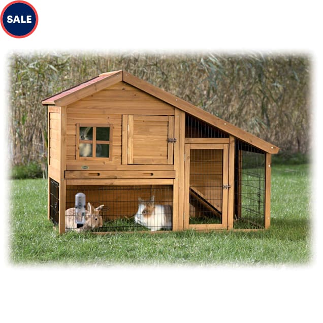 TRIXIE Natura Two Story Sloped Roof Rabbit Hutch with Run, 59.25" L X ...