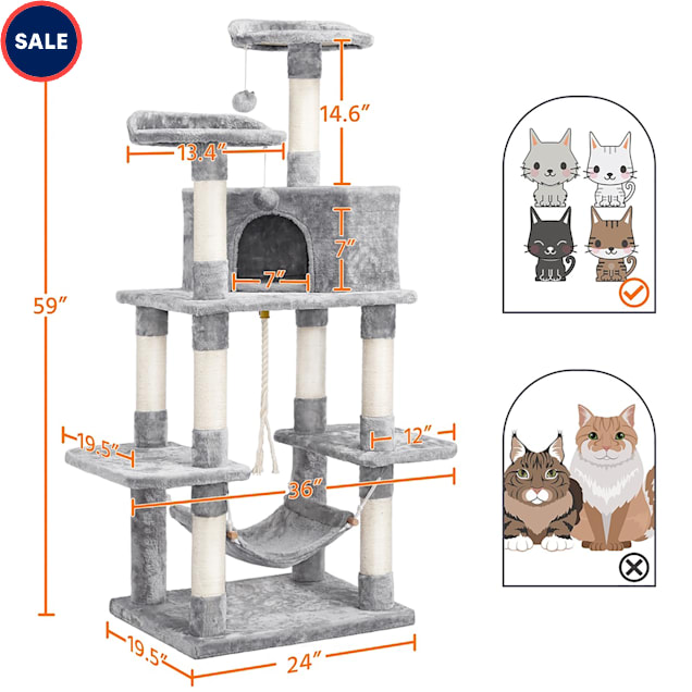 Topeakmart Light Gray Large Cat Tree with Plush Perch, 59" H | Petco