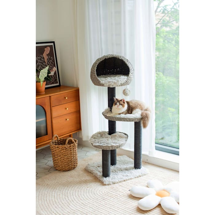 PetPals 50 Gray 4-Level Large Cat Tree Scratching Post Plush Perch and ...
