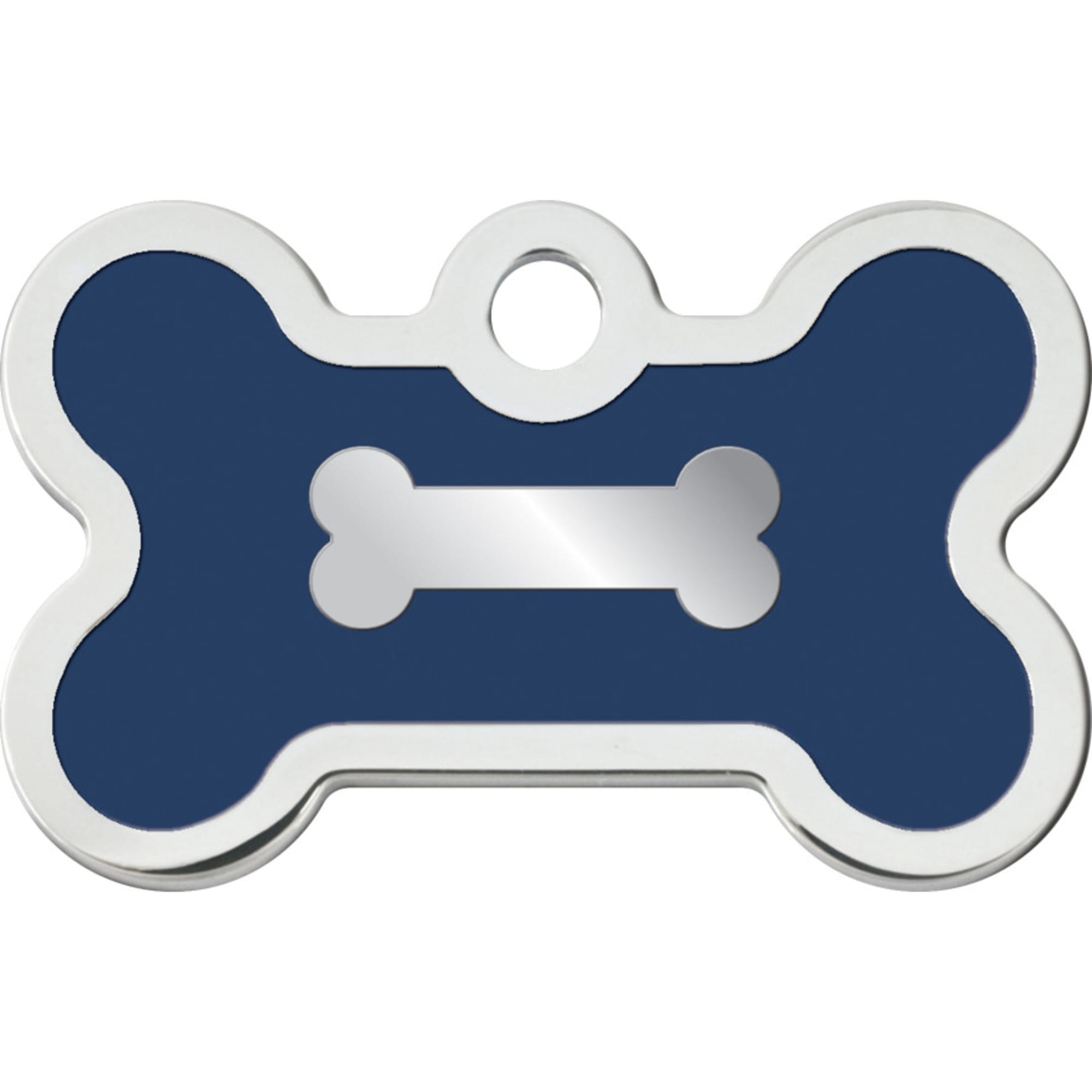 Quick Tag Small Blue Epoxy Chrome Bone Personalized Engraved Pet ID Tag