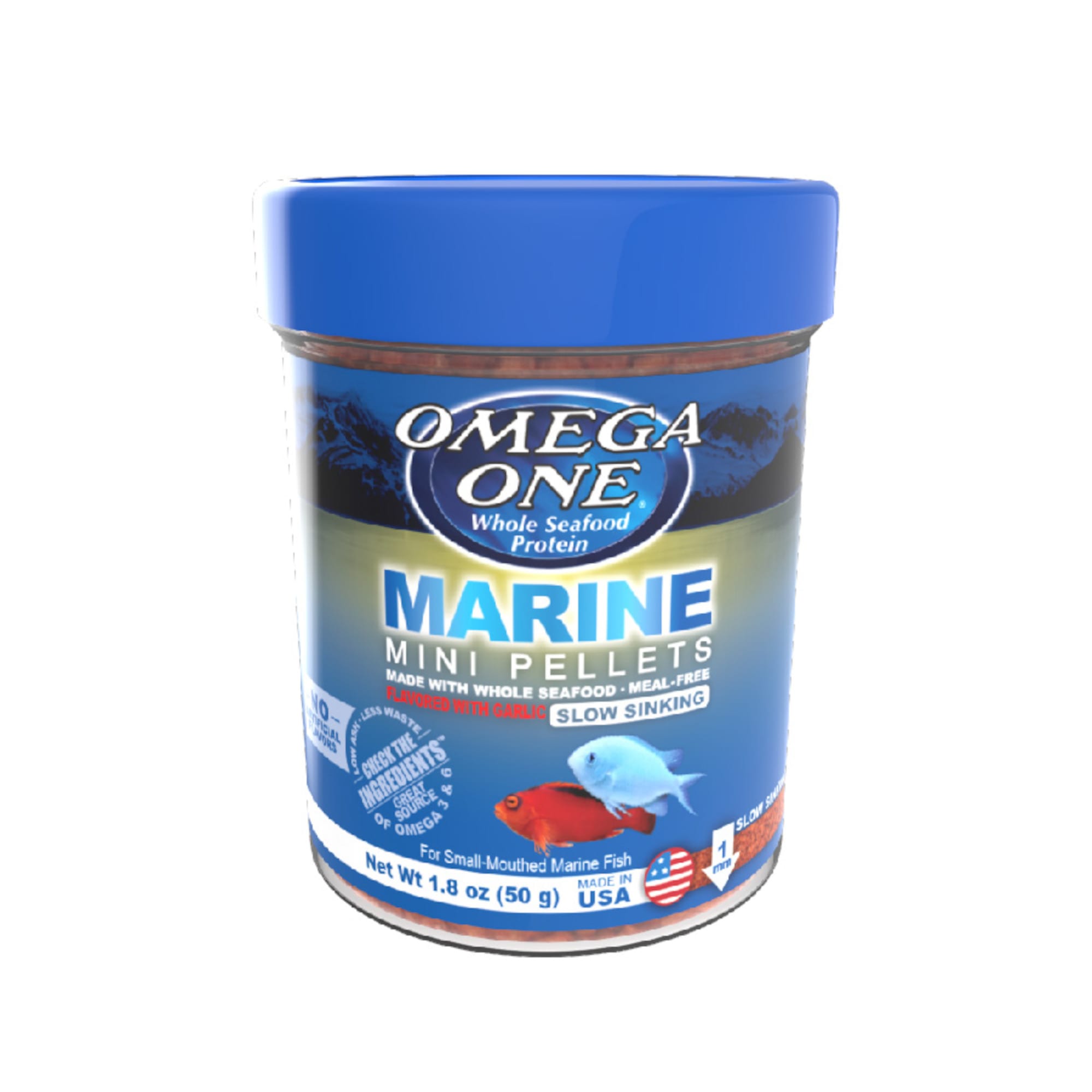 Omega One Garlic Marine Slow-Sinking Mini Pellets, 1.8 oz. | Petco