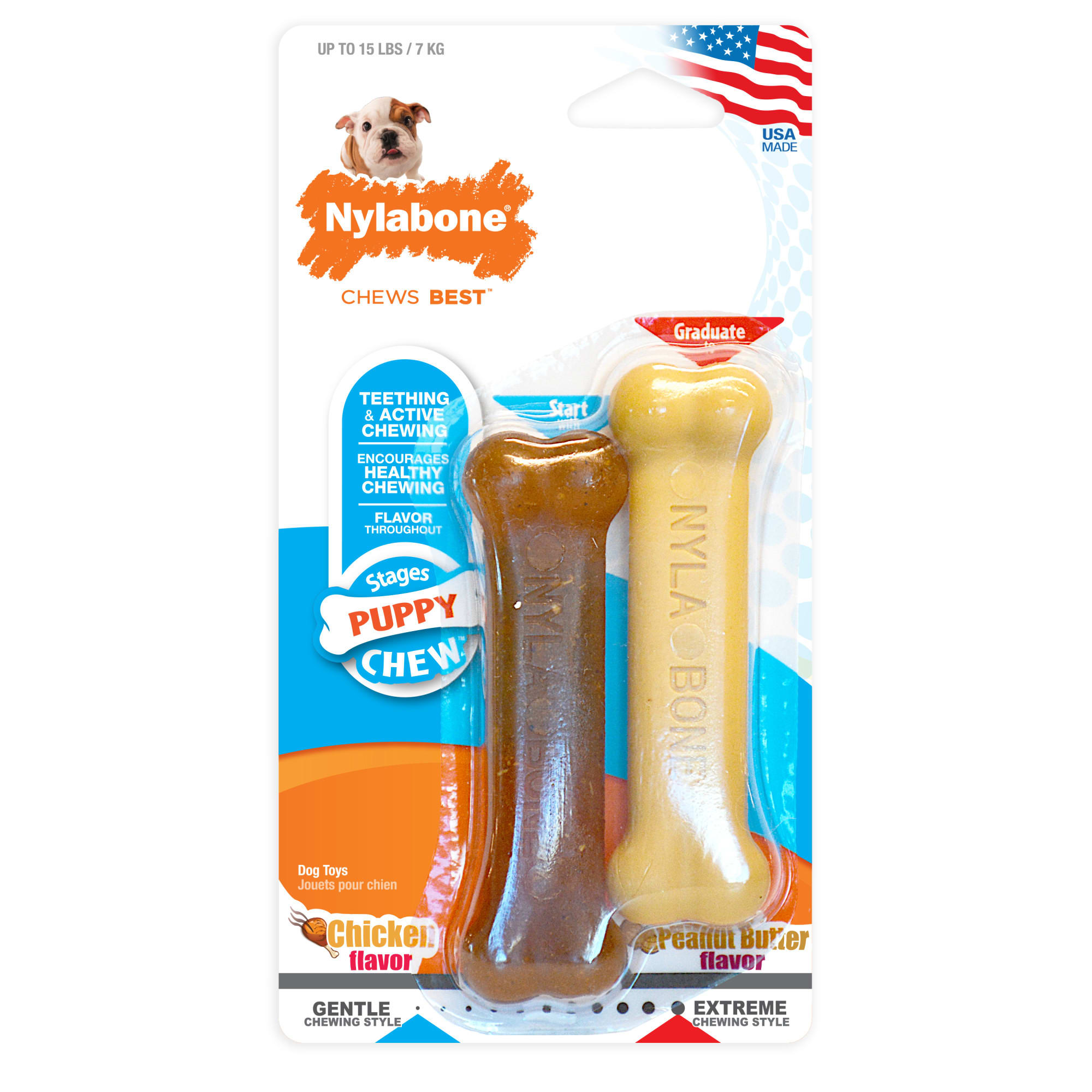 Nylabone Puppy Chew Dura Chew Peanut Butter Bone Twin Pack Dog Toy