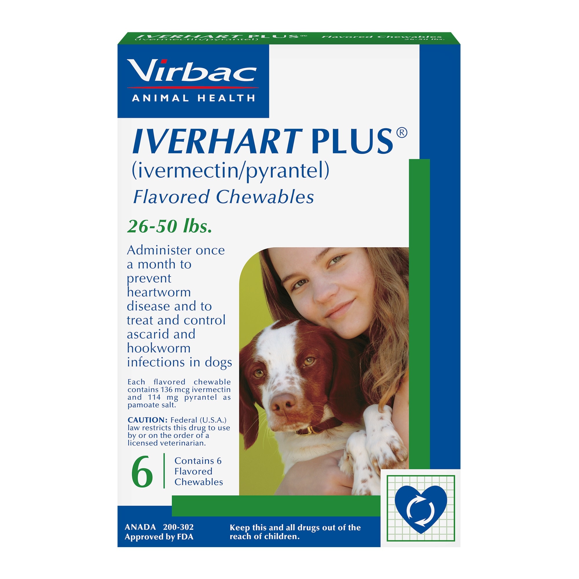 Iverhart Plus Chewable Tablets for Dogs 26 to 50 lbs, 6 Month Supply ...