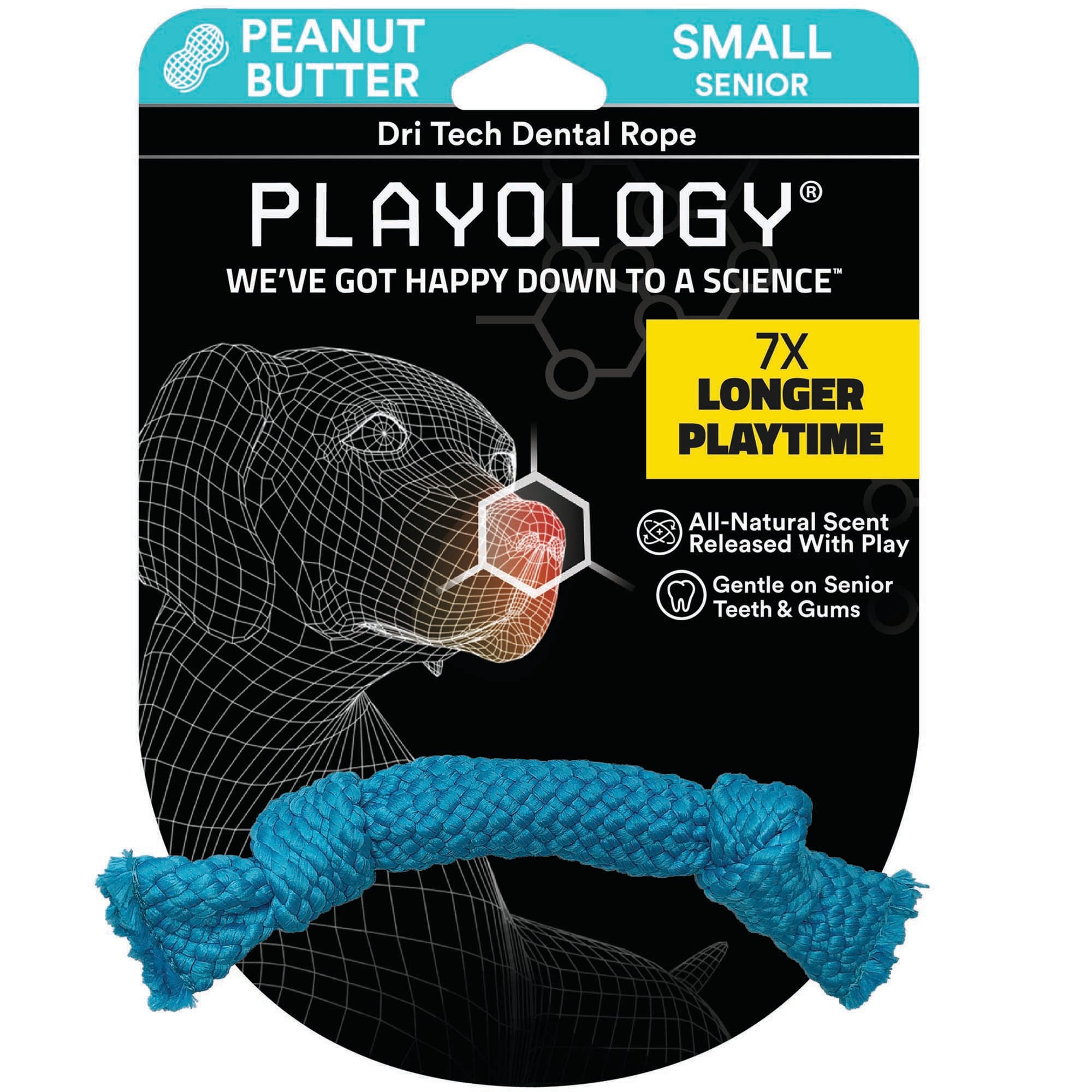 Playology Dri-Tech Peanut Butter Scent Dental Rope Dog Toy, Small | Petco