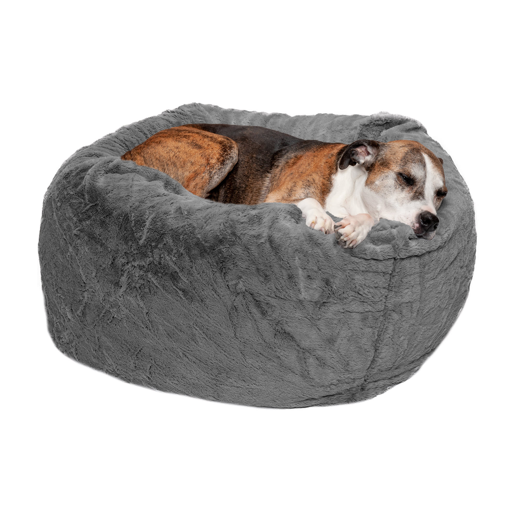 FurHaven Round Plush Ball Pet Bed, 23.6" L X 23.6" W X 34" D, Gray Mist ...