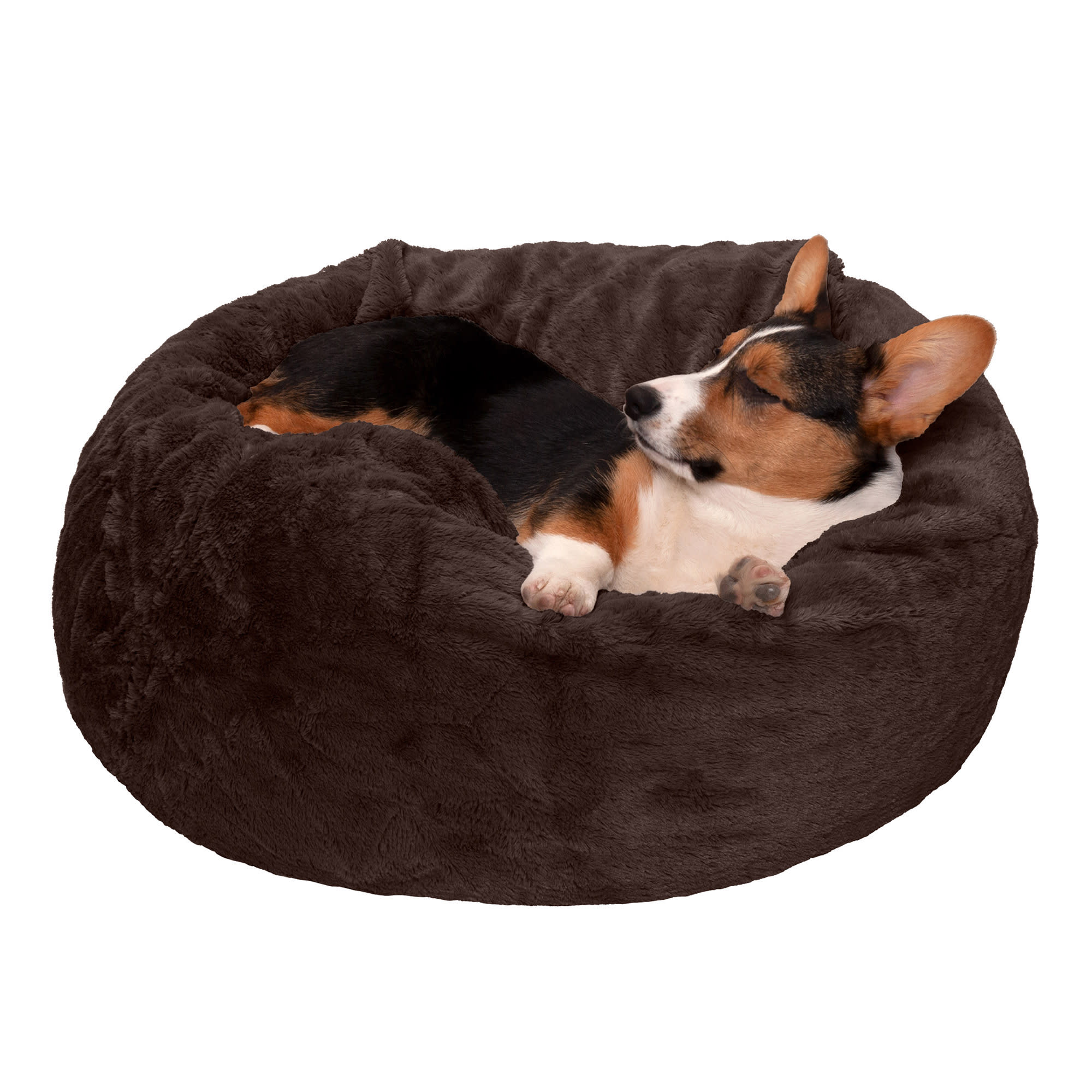 FurHaven Round Plush Ball Pet Bed, 19.7" L X 19.7" W X 26" D, Espresso ...
