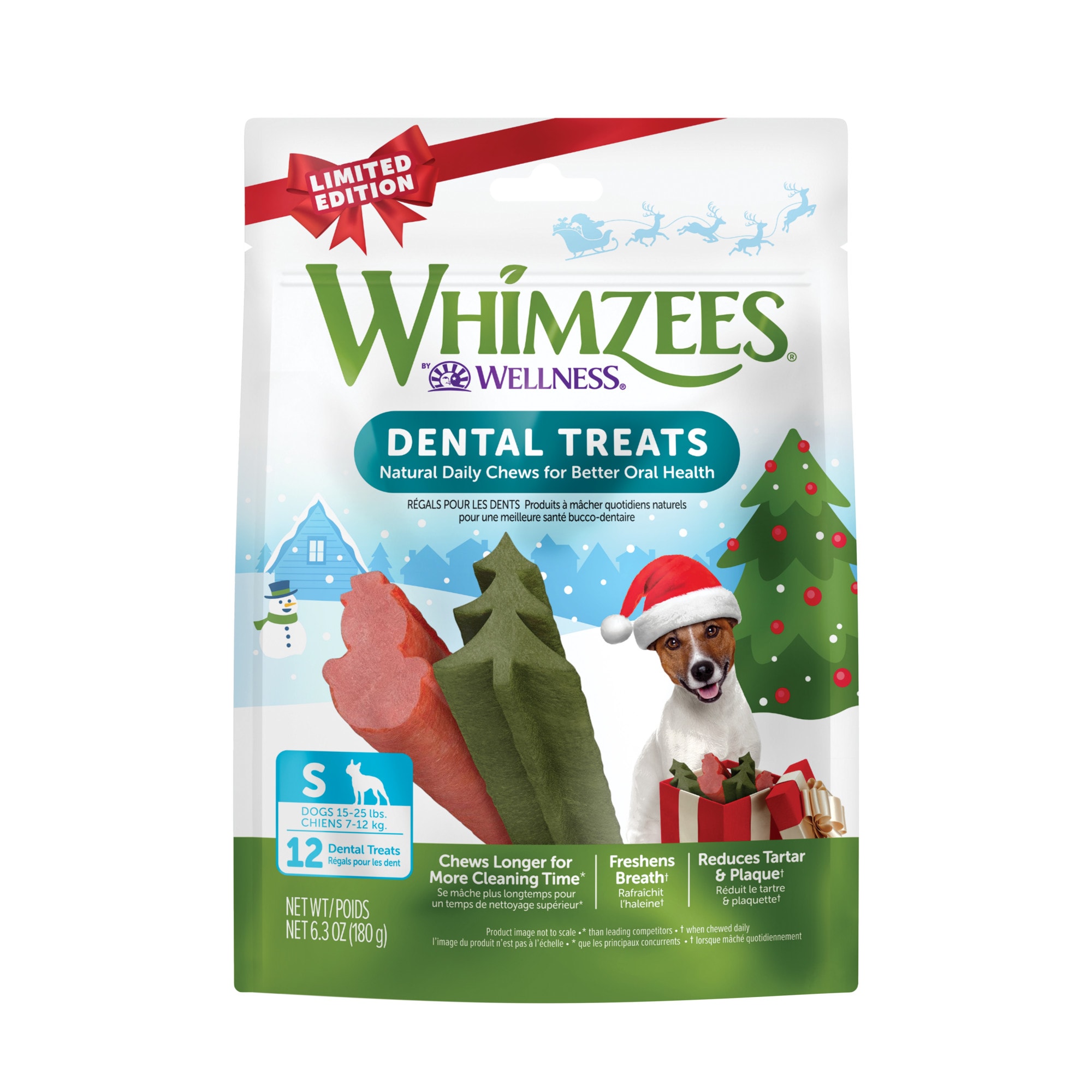 Whimzees Small Holiday Natural Grain Free Dog Dental Chews, 6.3 oz ...