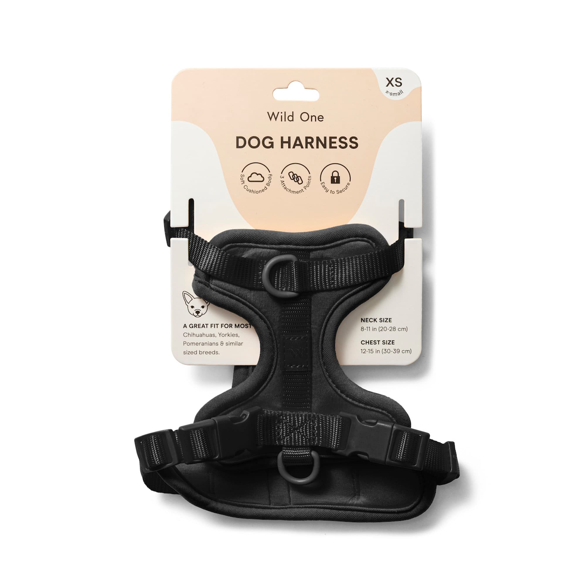 Wild One Cushioned Harness, Black, X-Small | Petco