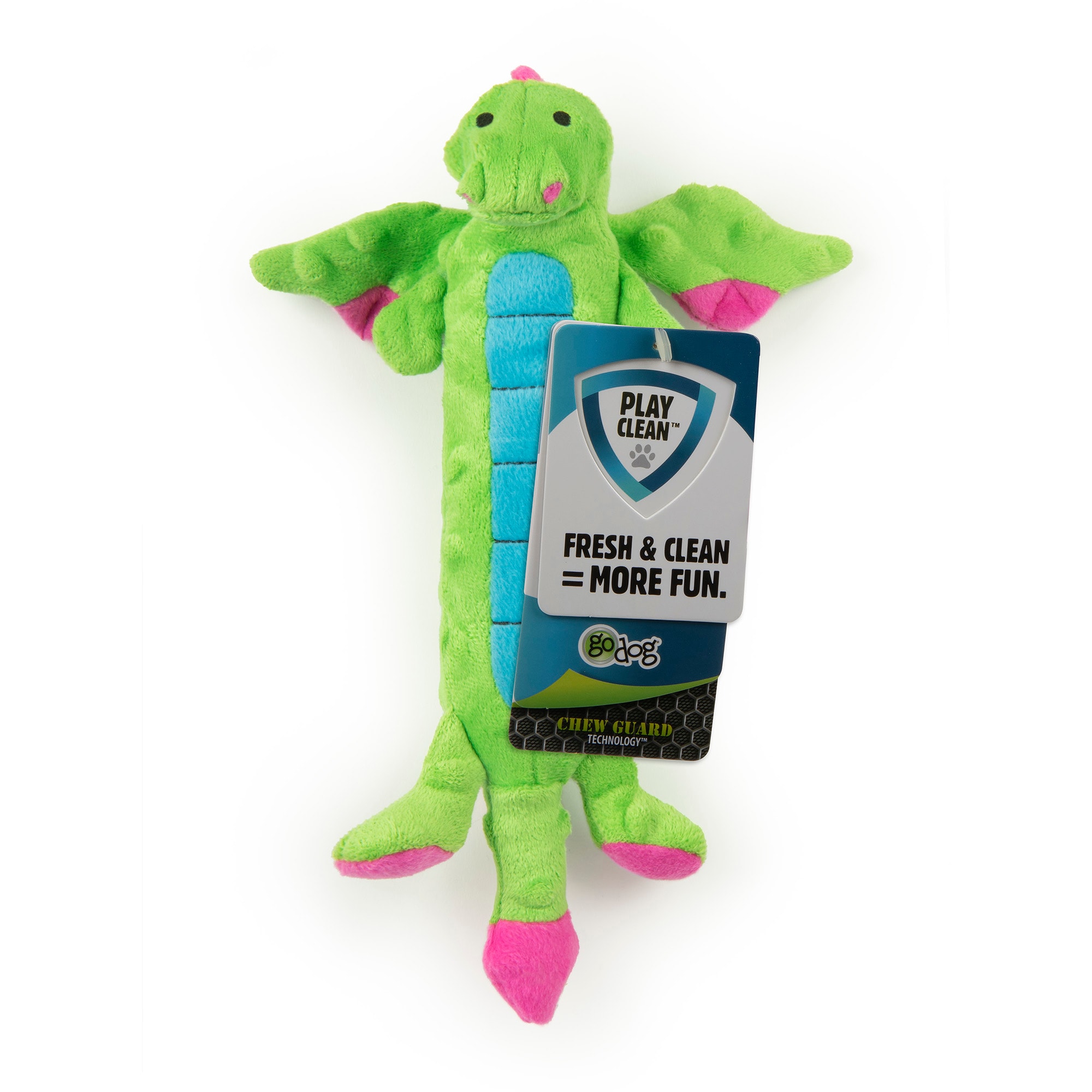 goDog PlayClean Skinny Green Dragon Dog Toy, Small | Petco