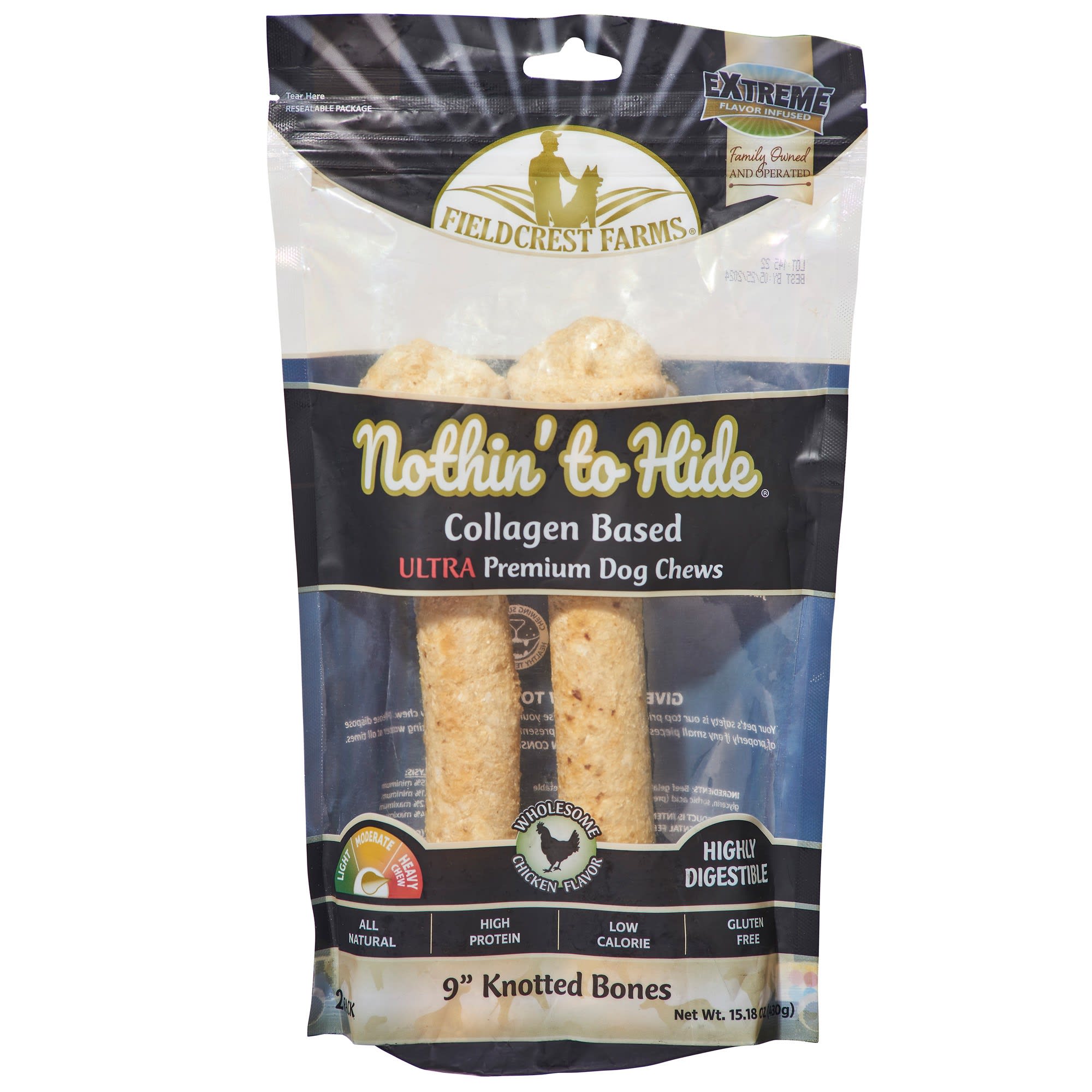 Fieldcrest Farms Nothin' to Hide 9" Knotted Chicken Flavor Bone Ultra ...