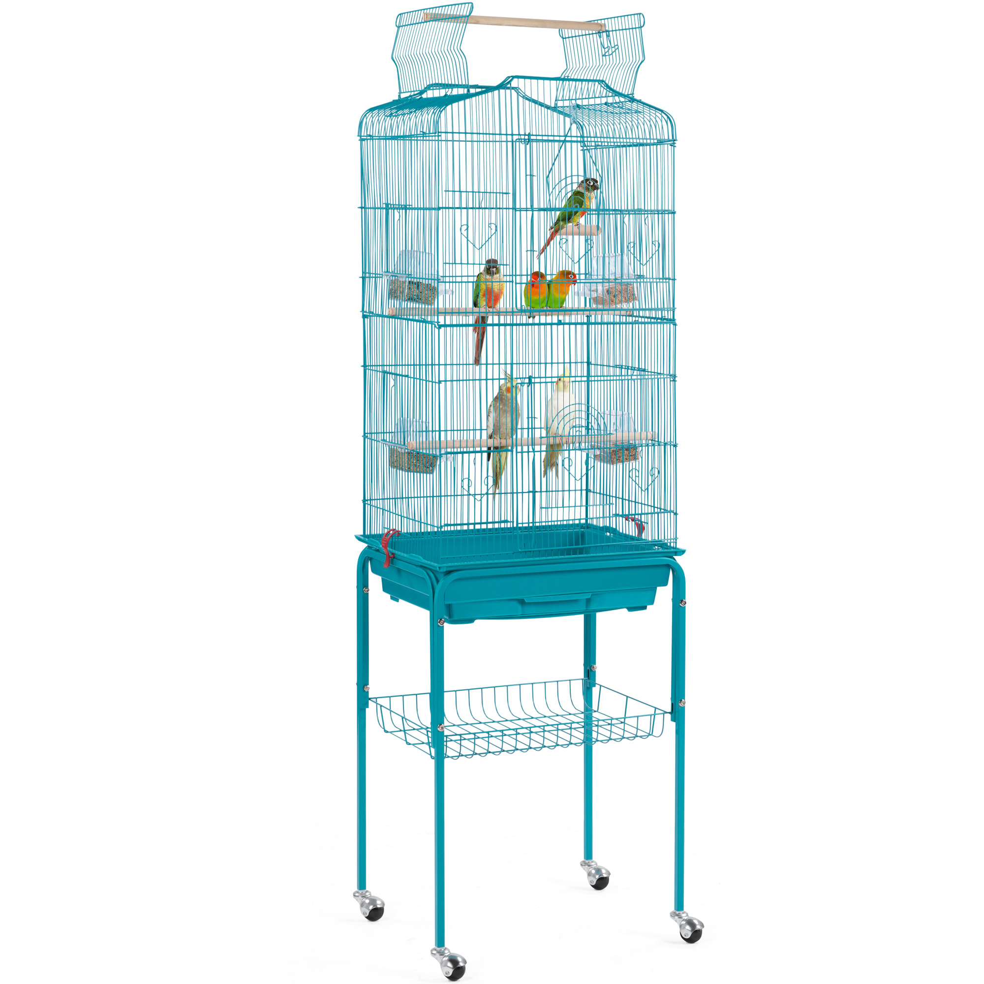 Topeakmart Teal Blue Open Top Metal Bird Cage With Rolling Stand 64 H