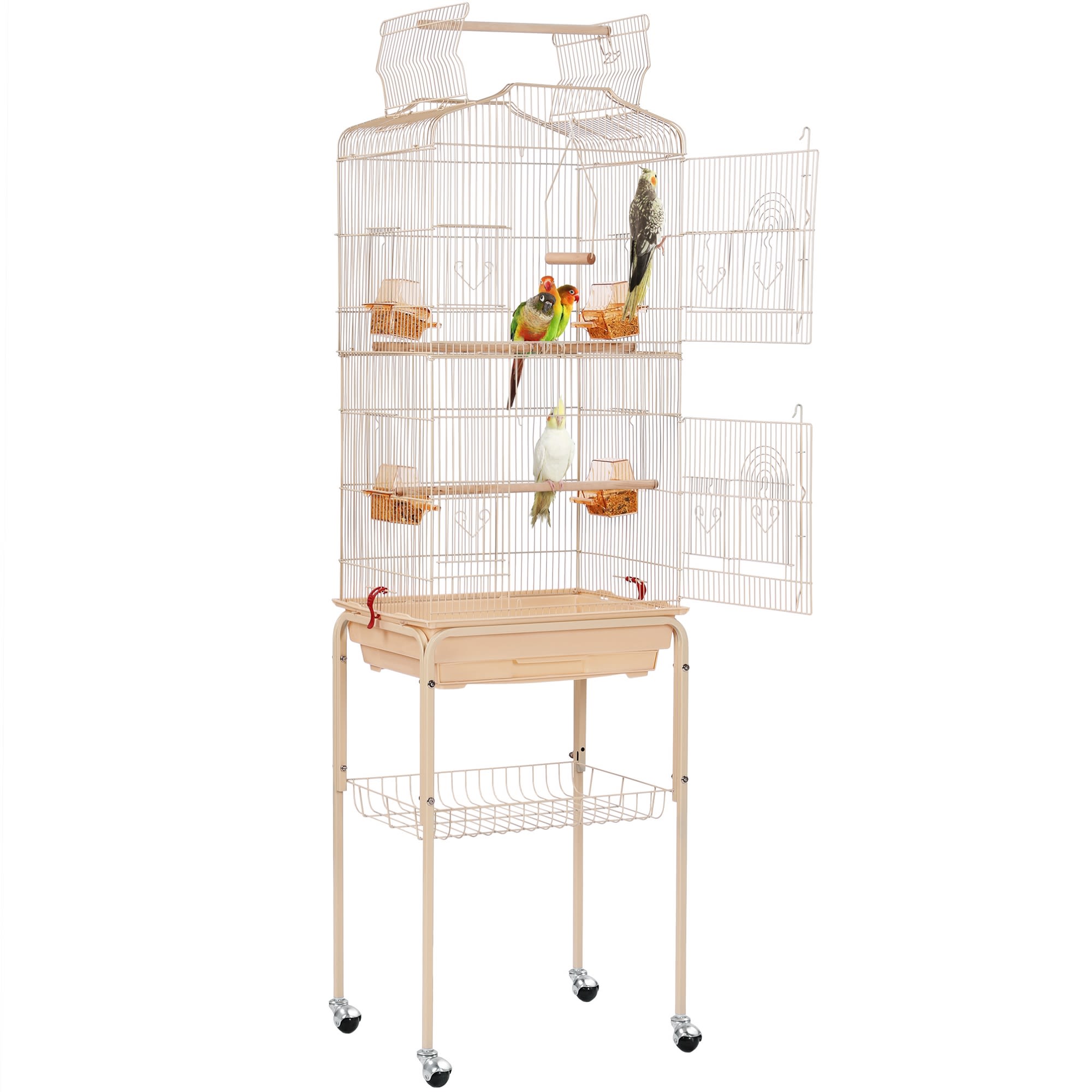 Topeakmart Almond Open Top Metal Bird Cage with Rolling Stand, 64" H ...
