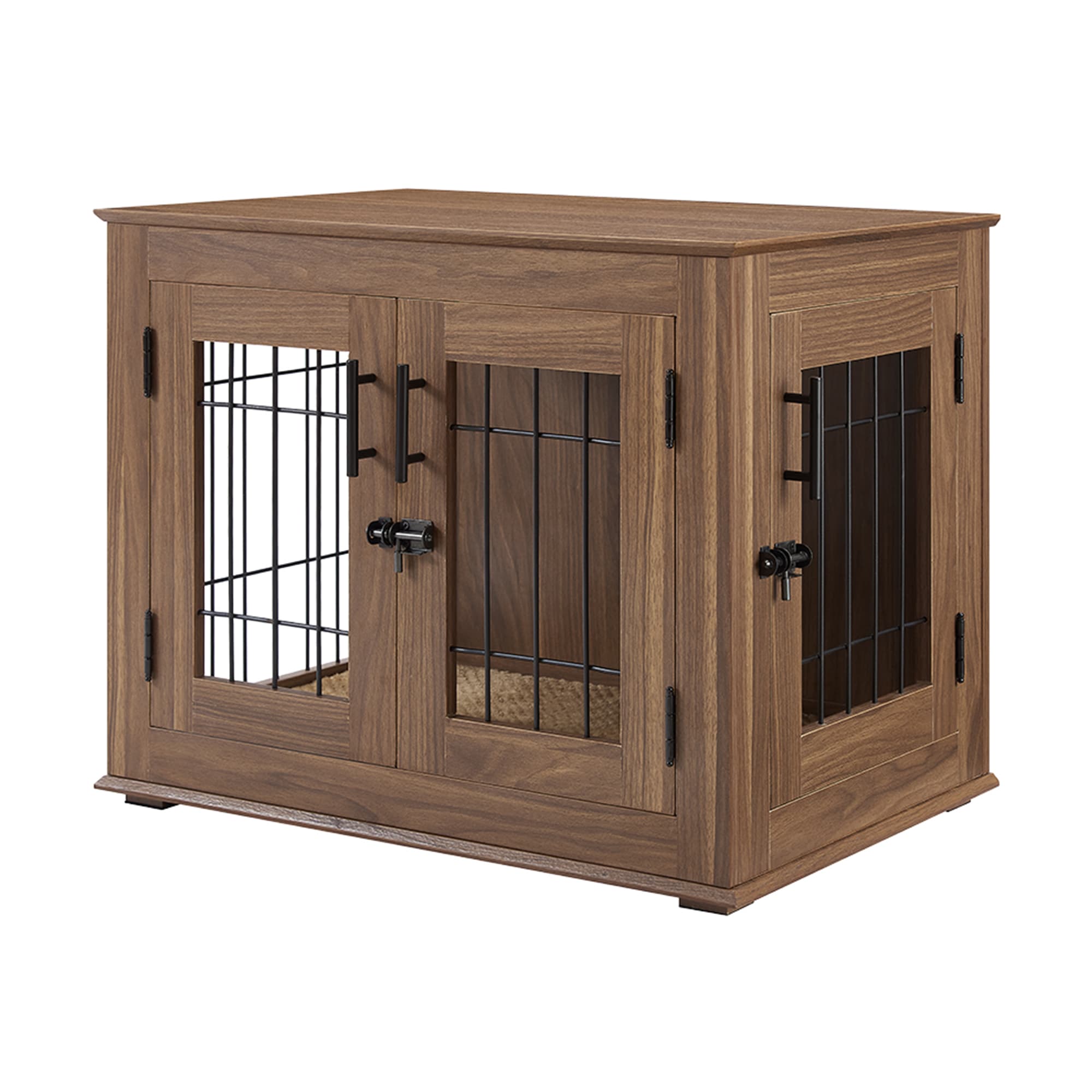 UniPaws Walnut Crate Wooden End Table with Wire Dog Kennel with Bed, 23 ...