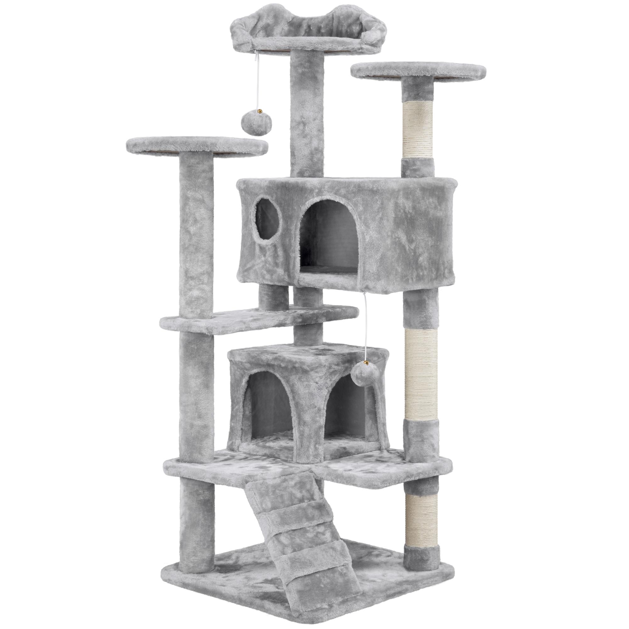 Topeakmart Multilevel Plush Cat Tree with 2 Condos, Light Gray, 54" H ...