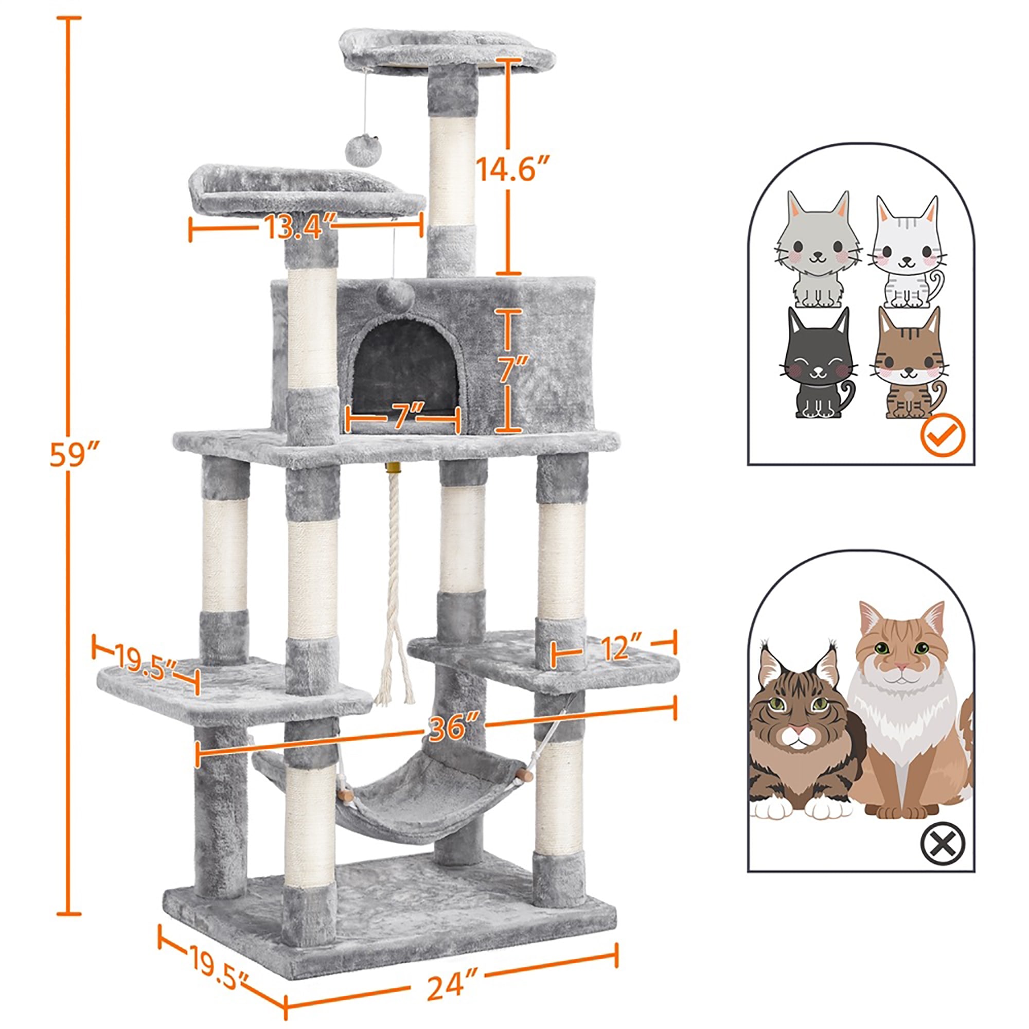 Topeakmart Light Gray Large Cat Tree with Plush Perch, 59" H | Petco