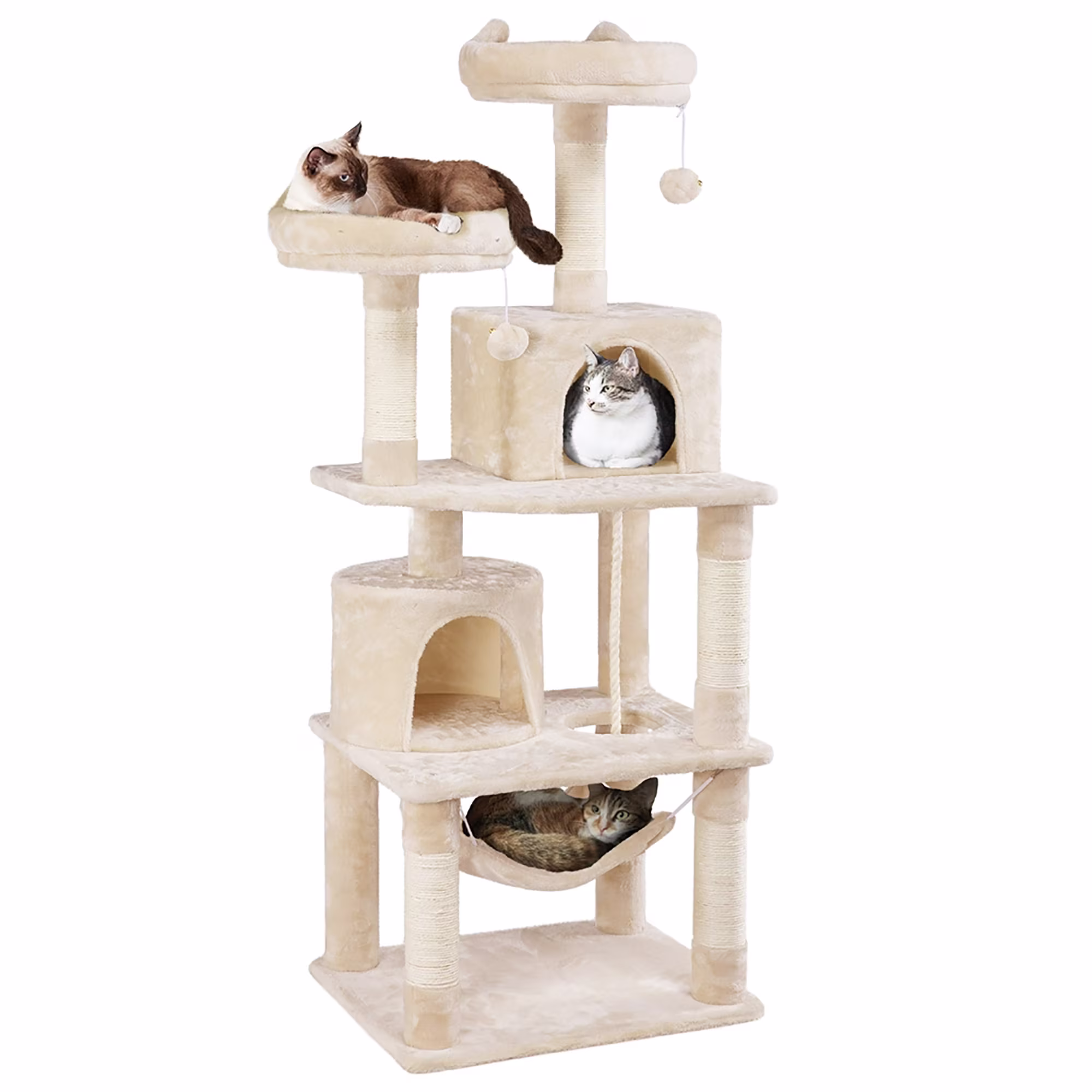 Topeakmart Large Cat Tree Tower with 2 Condos, Beige, 62.2" H | Petco