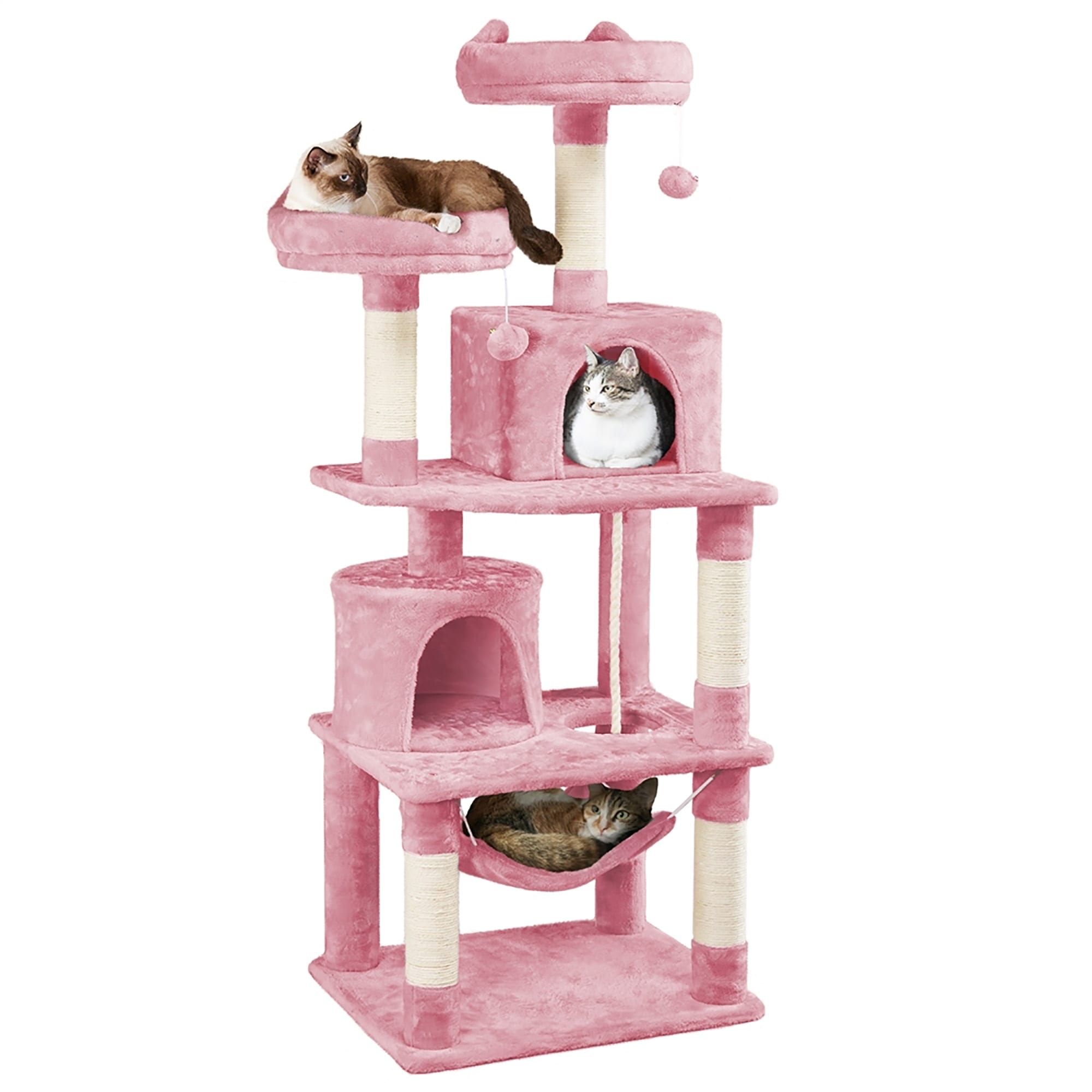 Topeakmart Large Cat Tree Tower with 2 Condos, Pink, 62.2" H | Petco