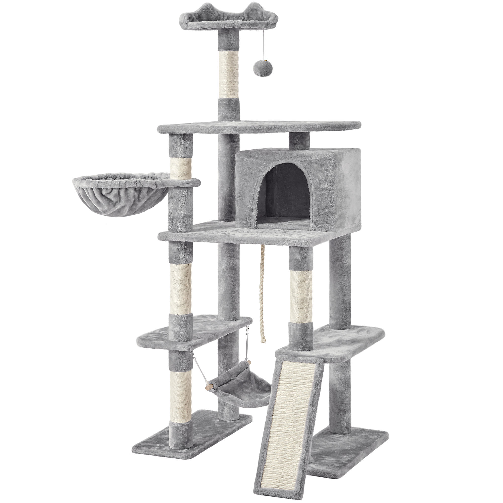 Topeakmart Multilevel Large Cat Tree with Scratching Posts, Light Gray ...