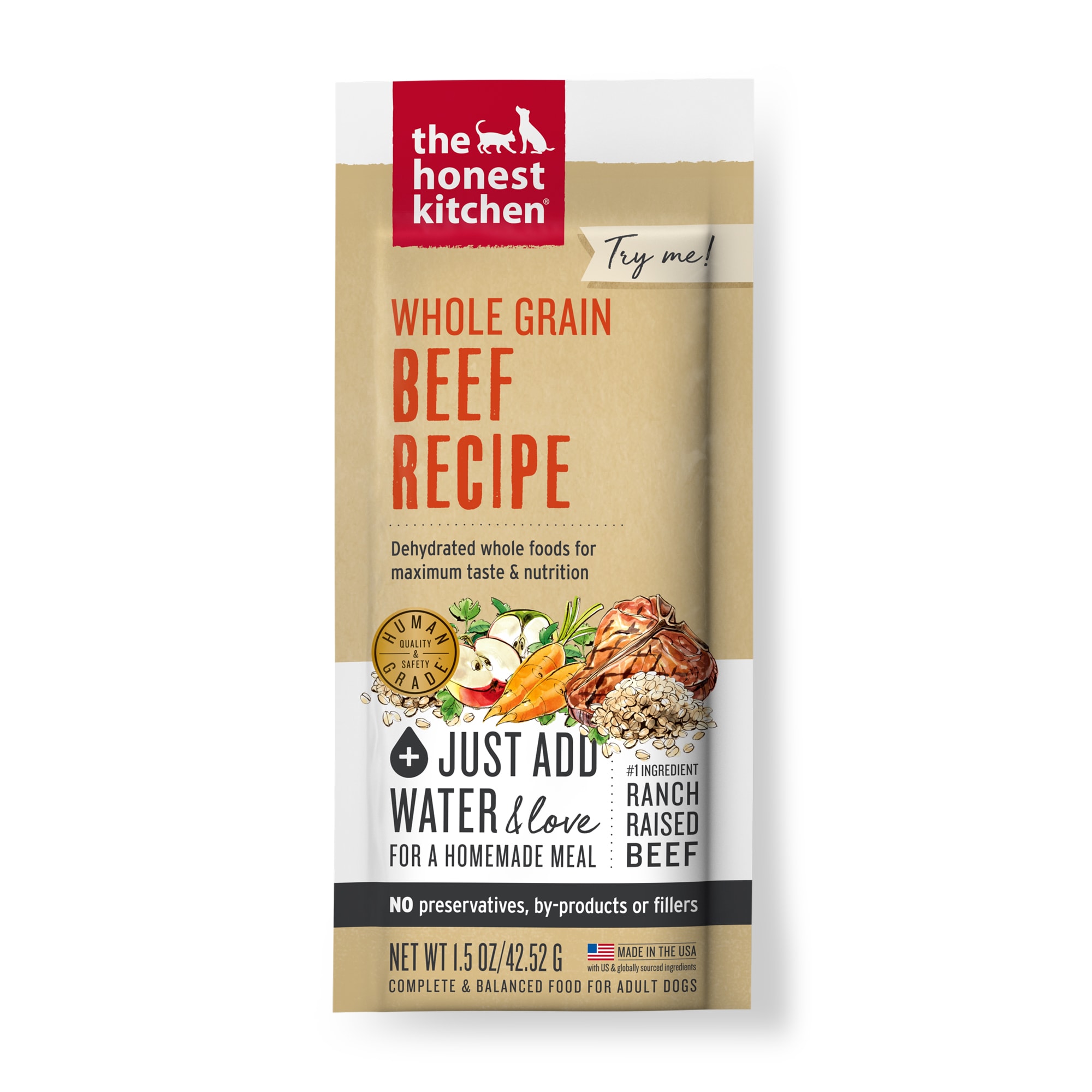 The Honest Kitchen Dehydrated Whole Grain Beef Recipe Dog Food, 1.5 oz ...