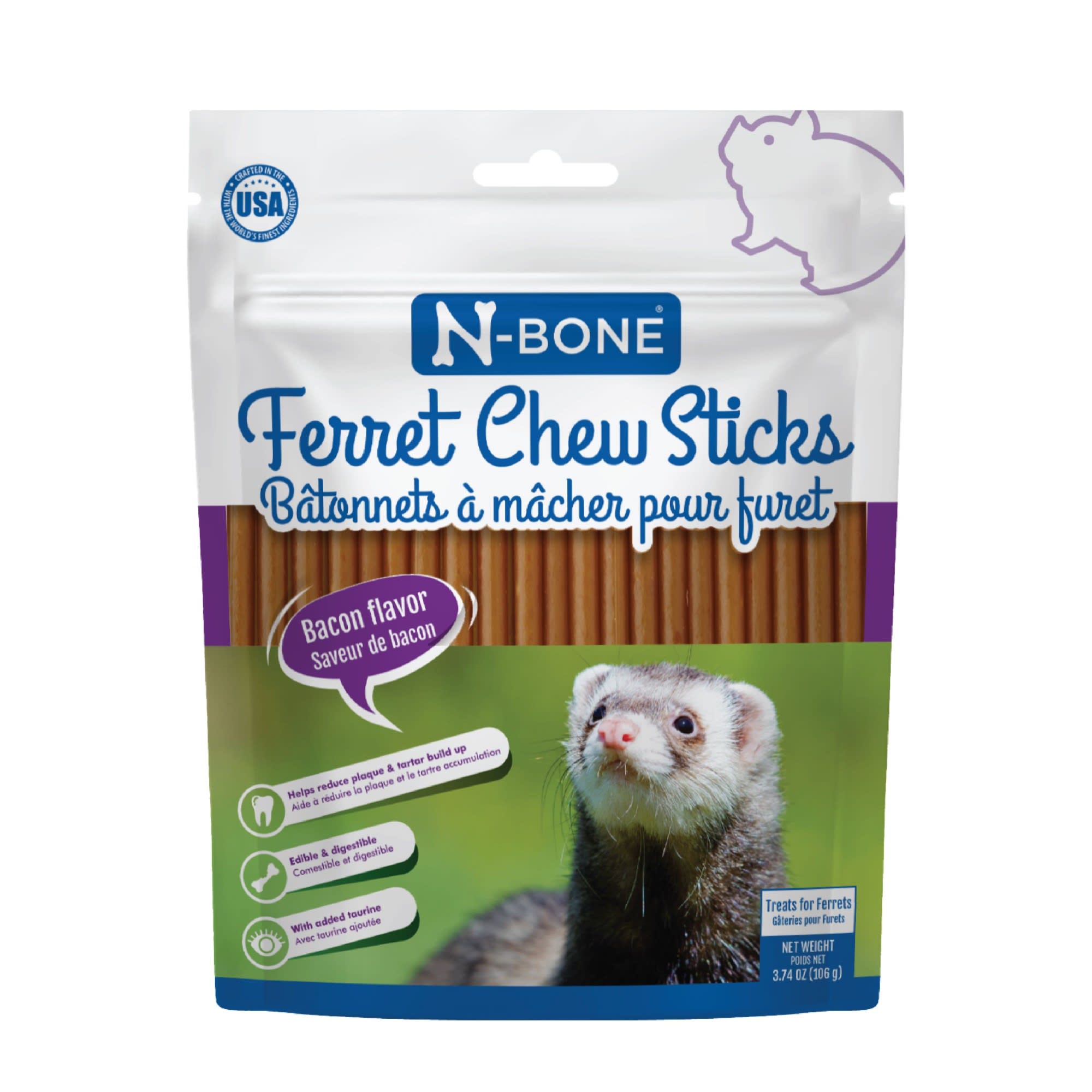N-Bone Bacon Flavor Ferret Chew Sticks 3.74 oz