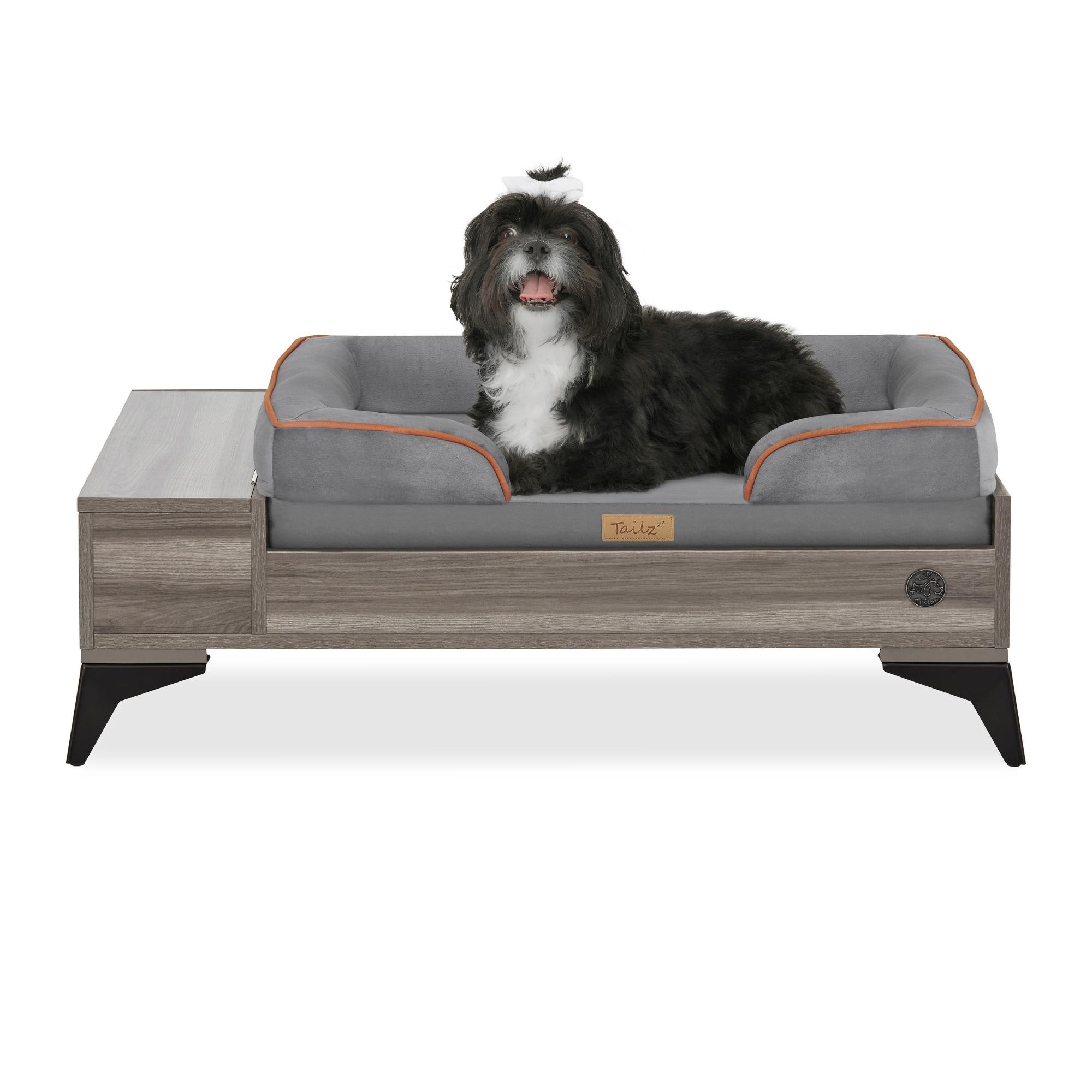 TailZzz Greenguard Elevated Wyatt Wooden Pet Bed, Smokey Grey, 37.2" x ...