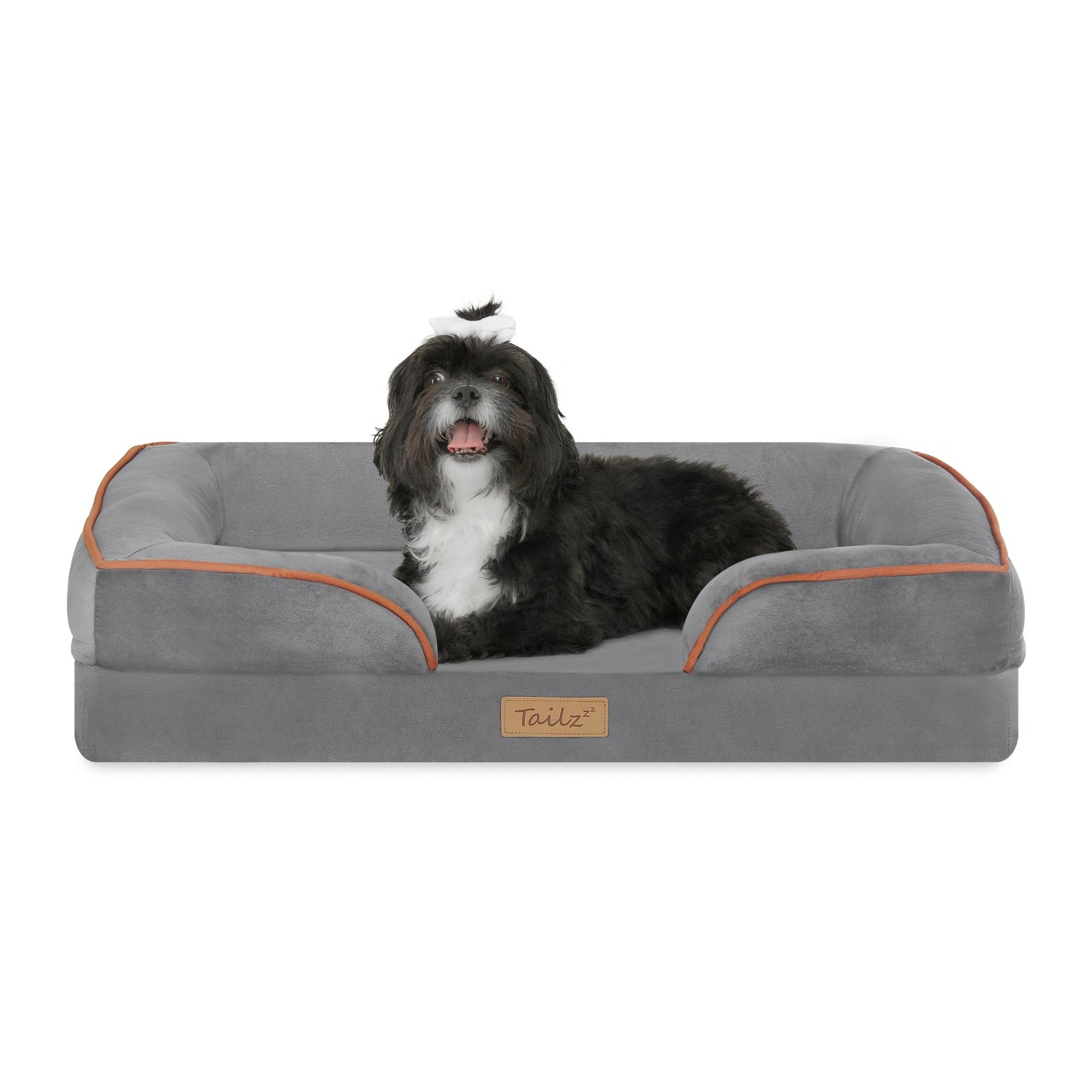 TailZzz Snuggle Cool Gel Foam Bolster Pet Mattress Bed, Slate, 29" x 19 ...