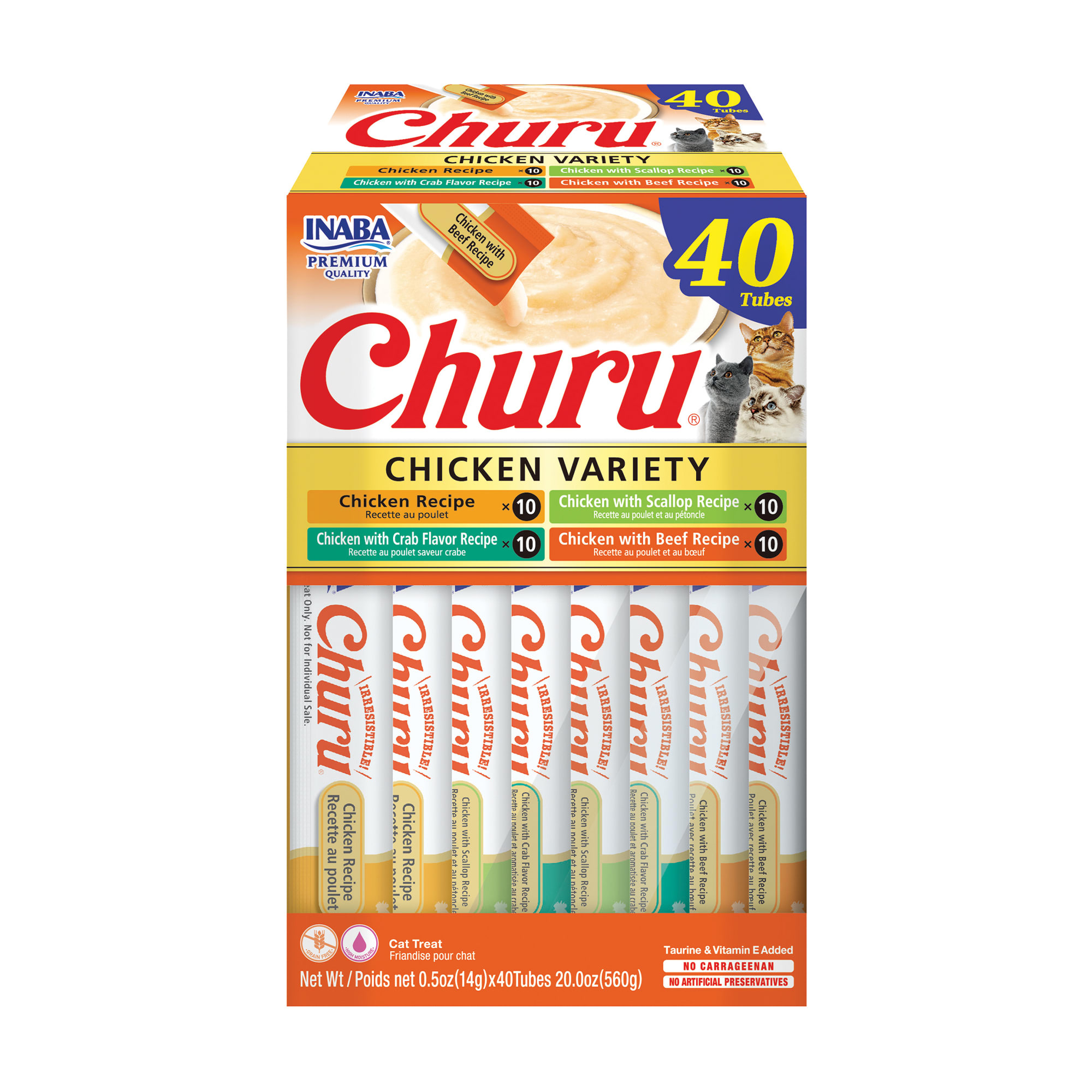 Inaba Churu Variety Box Chicken, Scallop, Crab & Beef Cat Treats, 20 oz ...