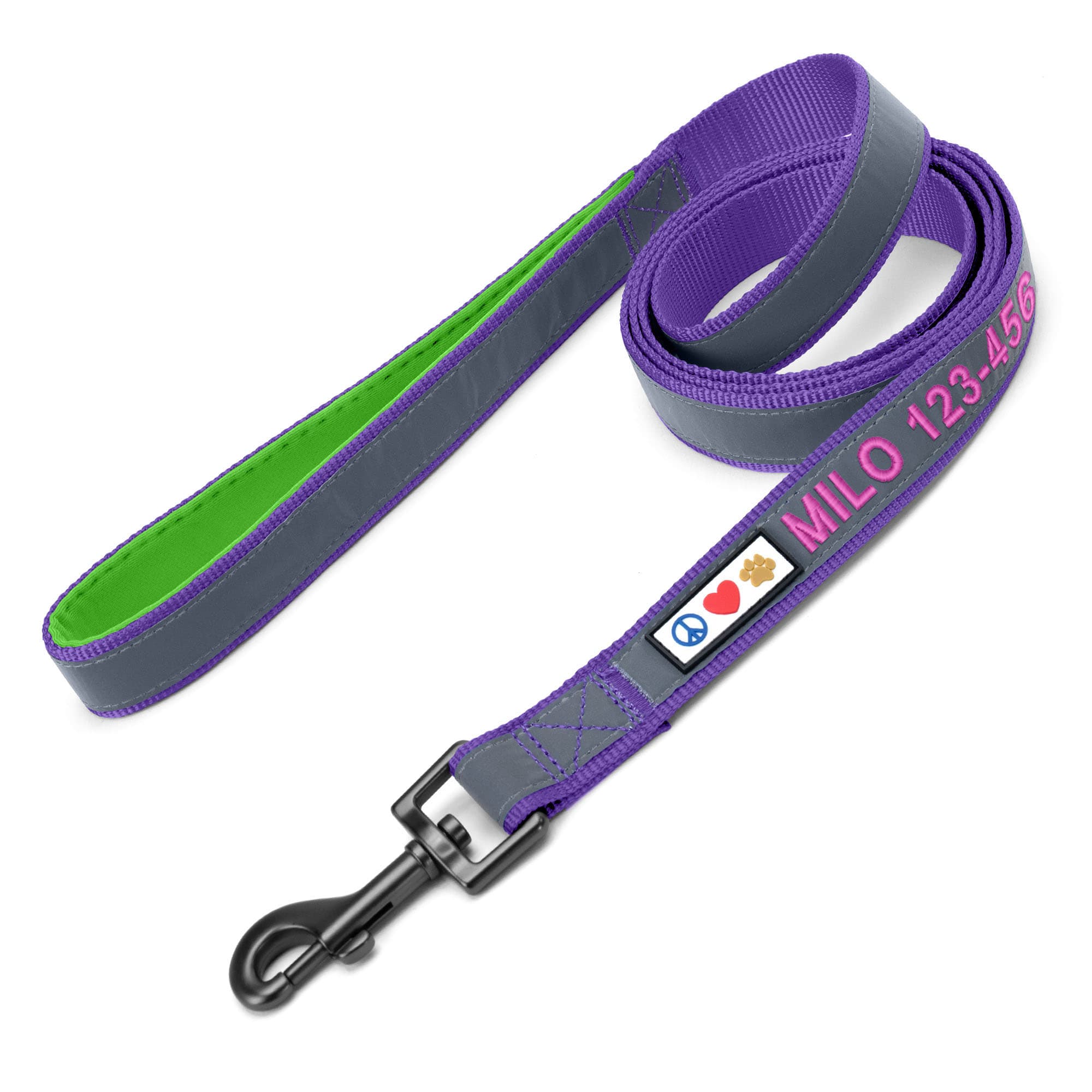 Pawtitas Purple Personalized Reflective Dog Leash, 6 ft., Large | Petco