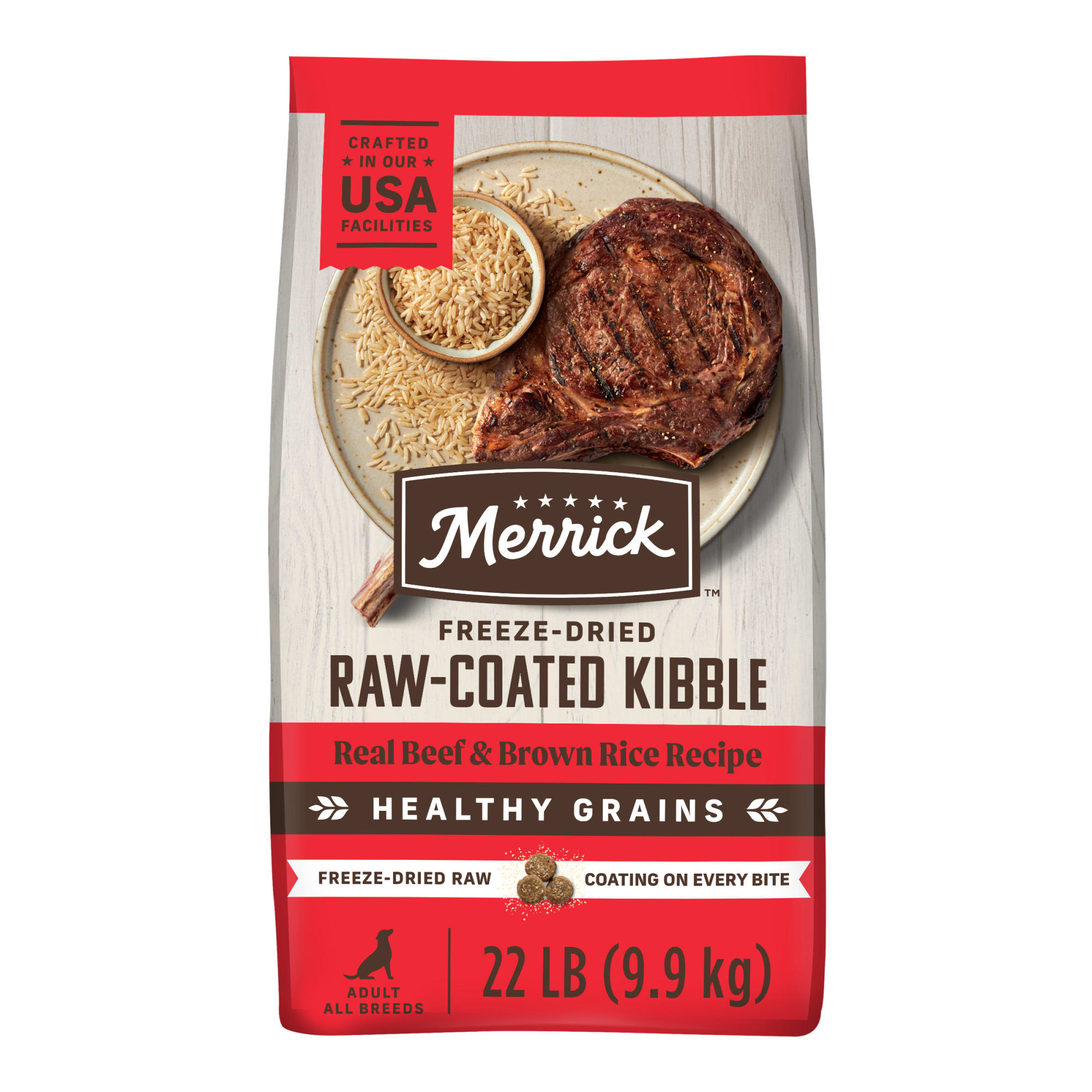 Merrick Healthy Grains Beef and Brown Rice, Raw Coated Kibble, Natural ...