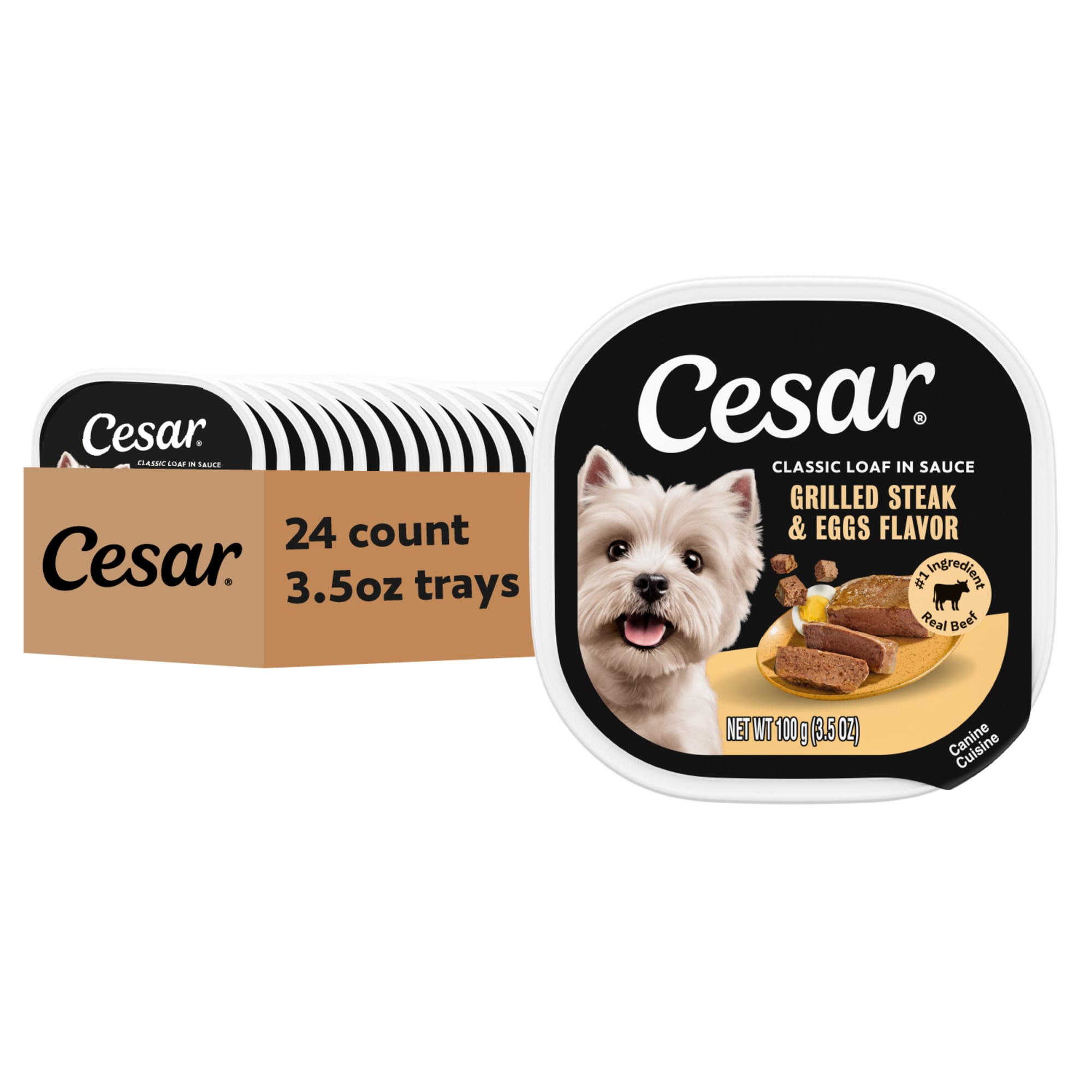 Cesar Classic Loaf in Sauce Grilled Steak and Eggs Flavor Wet Dog Food ...