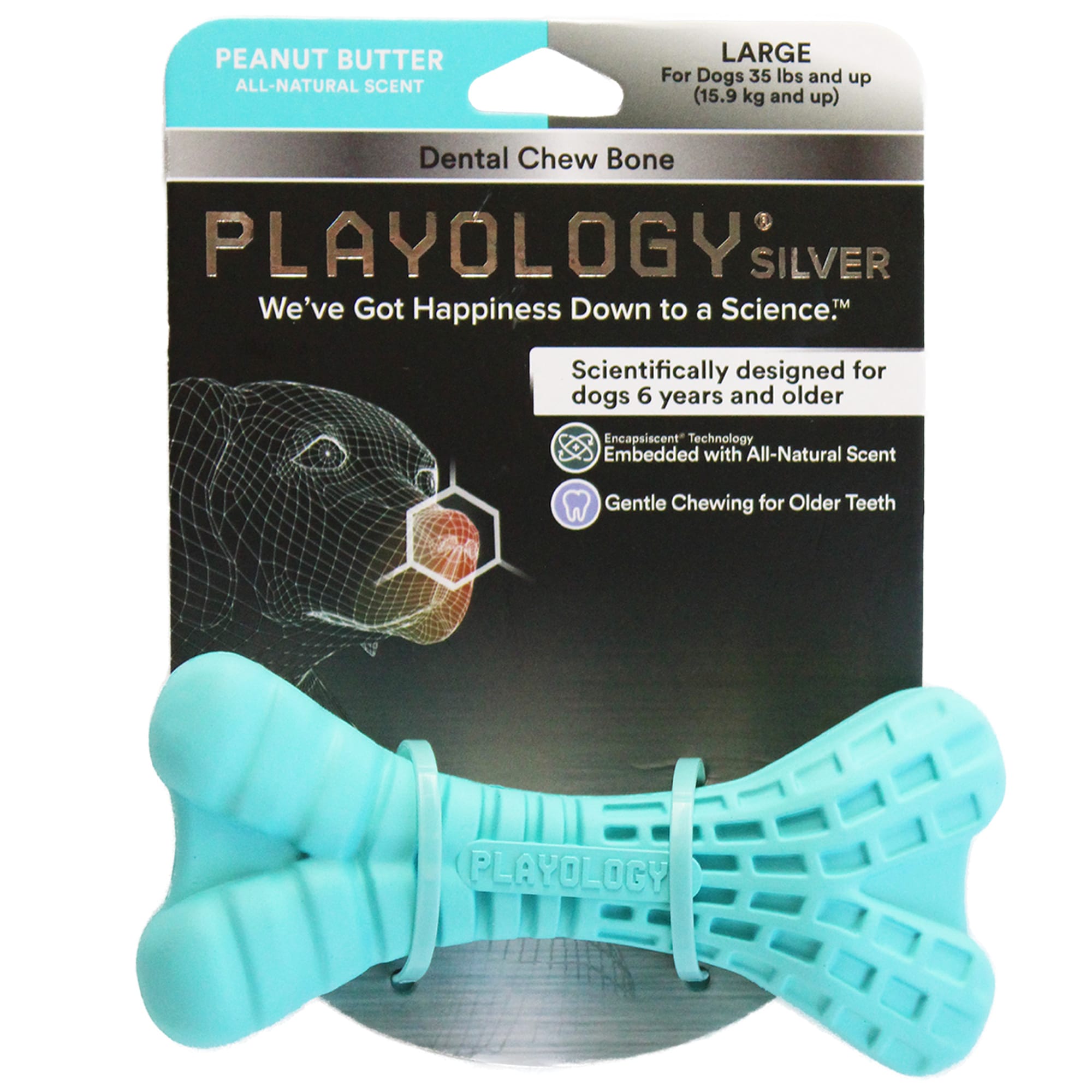 Playology Peanut Butter Scent Dental Chew Bone Dog Toy, Large | Petco