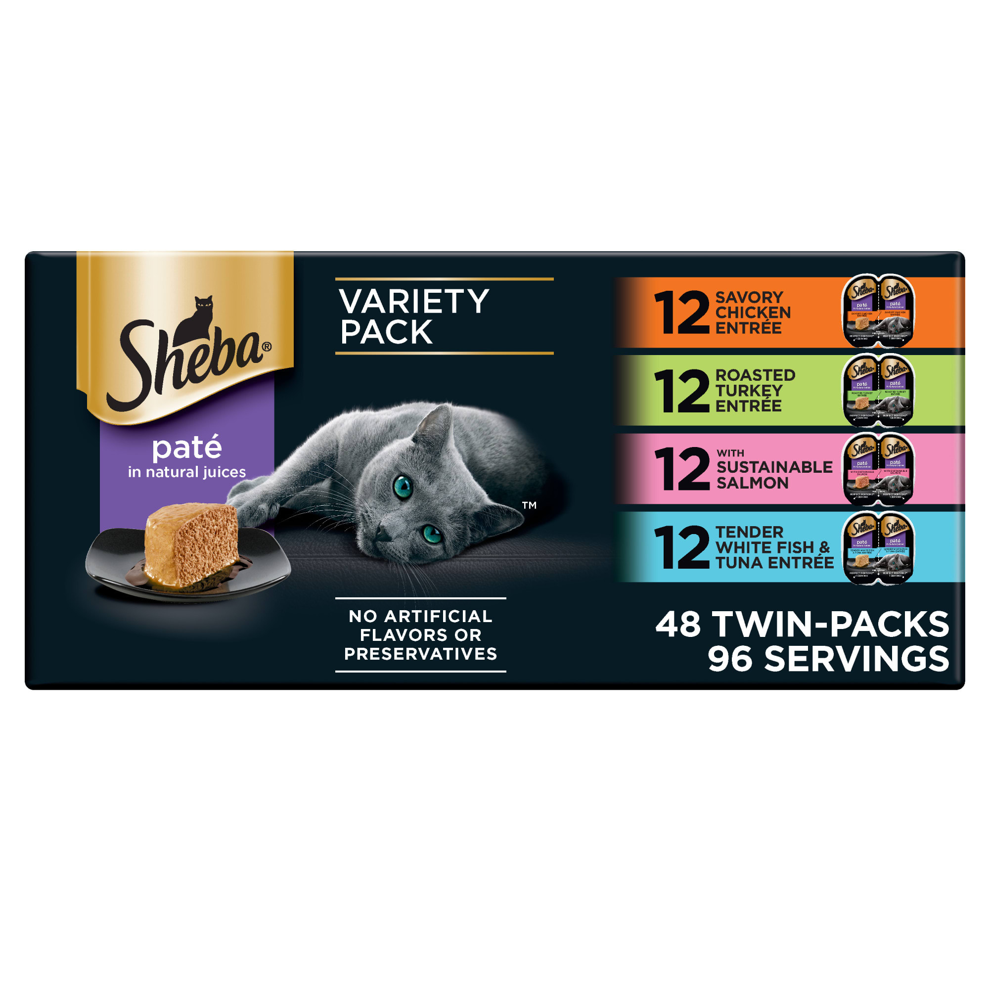 Sheba Perfect Portions Grain-Free Wet Cat Food Pate Variety Pack, 2.64 ...