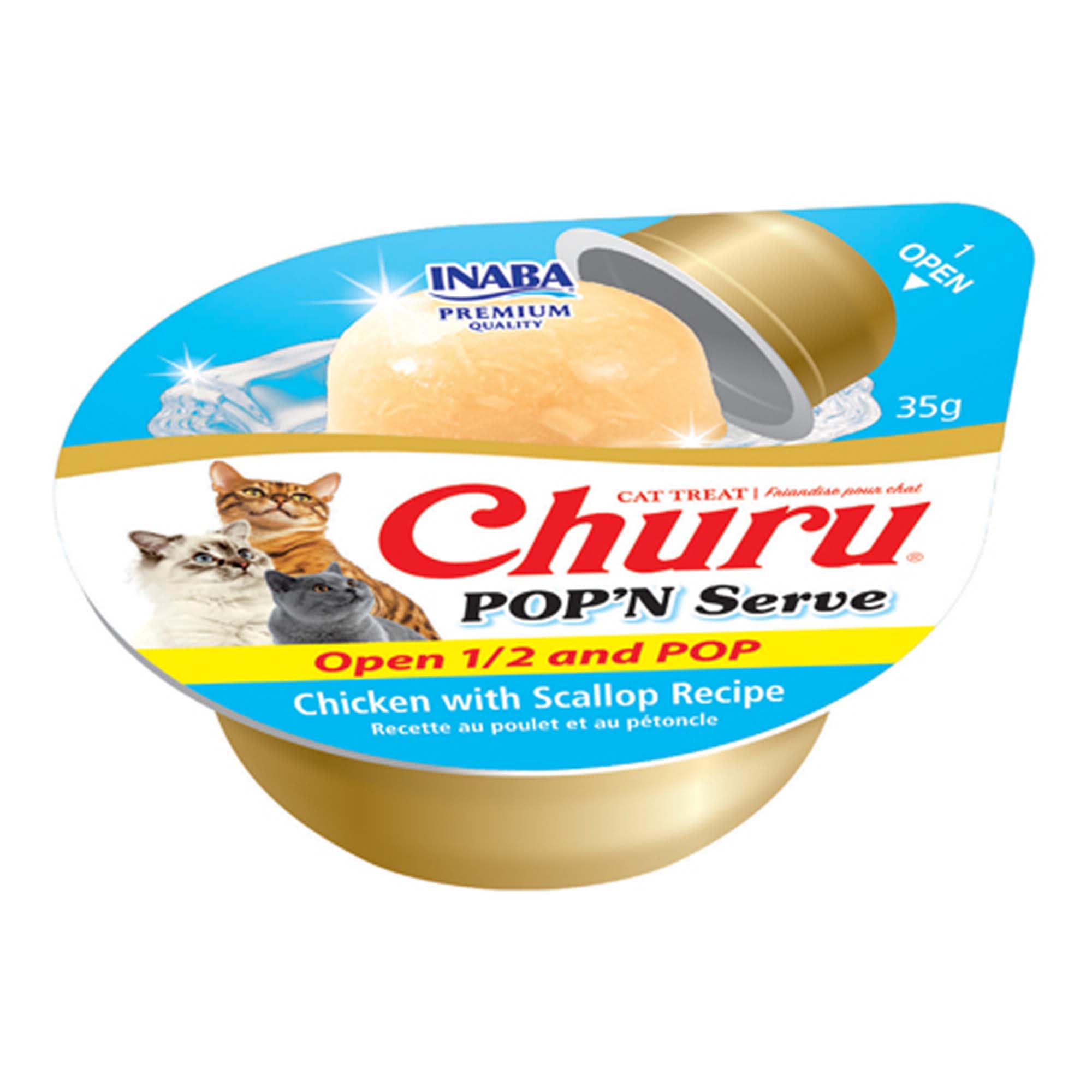 Inaba Churu Chicken with Scallop Recipe Pop'n Serve Cat Treats, 2.46 oz ...