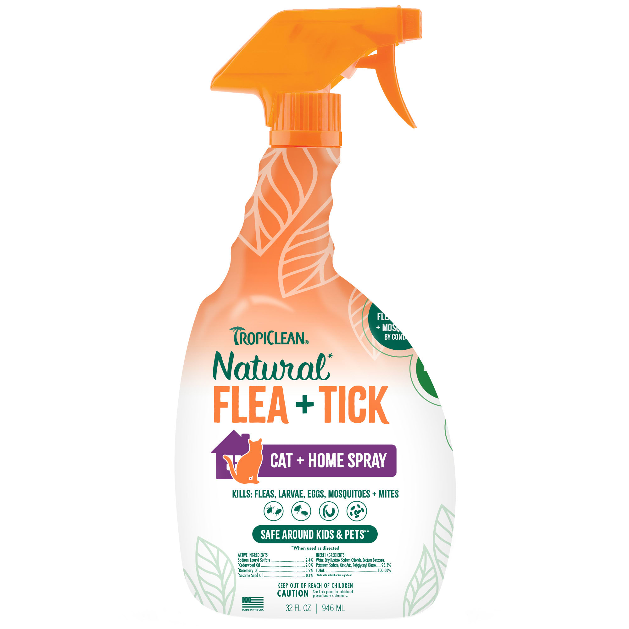 TropiClean Natural* Flea + Tick Home + Cat Spray, 32 oz. | Petco