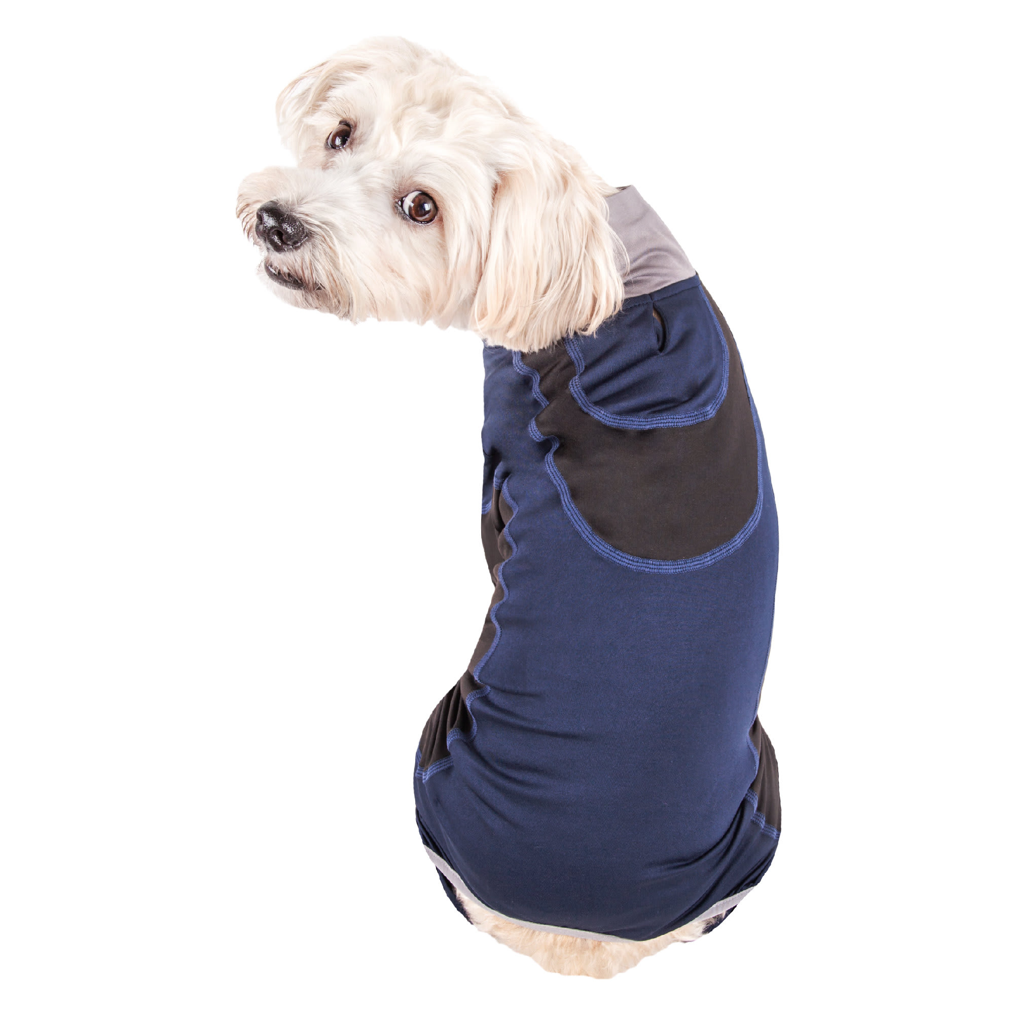 Pet Life Active 'Warm-Pup' Heathered Performance 4-Way Stretch Two-Toned Full Body Dog Track ...