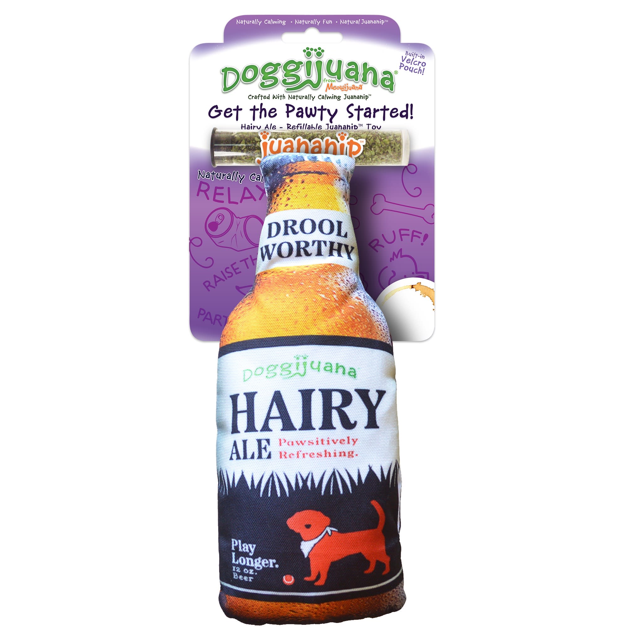 Doggijuana Get The Pawty Started Refillable Hairy Ale Dog Toy, Medium ...