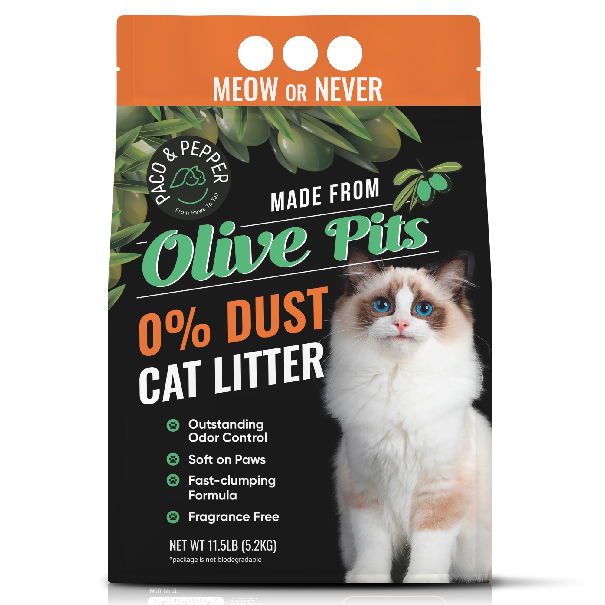 Paco & Pepper Made from Olive Pits 0% Dust Natural Unscented Clumping ...