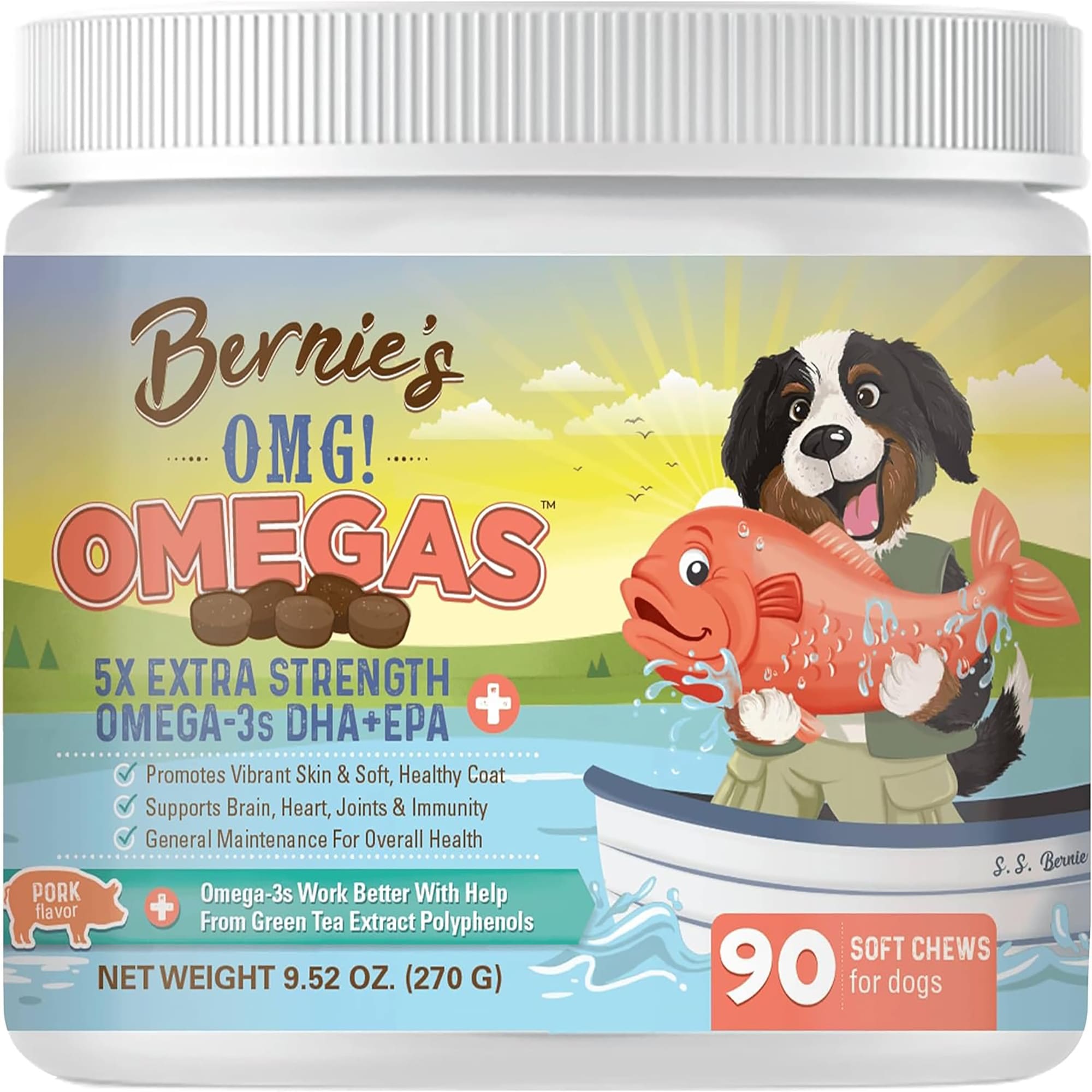 Bernie's OMG! Omegas, Pork 5X Extra Strength Omega-3s DHA+EPA with Fish ...